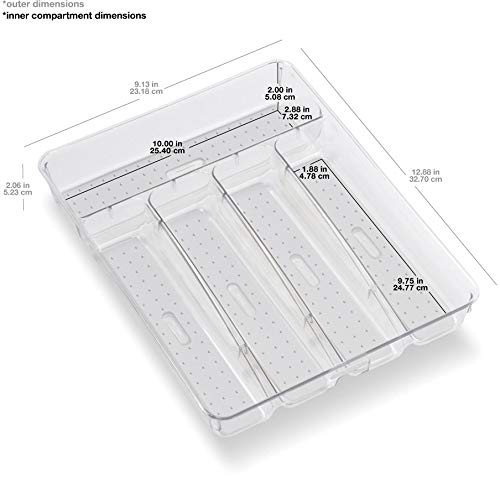 madesmart Clear Mini Silverware Tray - Light Grey | CLEAR CLASSIC COLLECTION | 5-Compartments | 12.88" x 9.13" | Kitchen Drawer Organizer | Soft-Grip Lining and Non-Slip Rubber Feet | BPA-Free