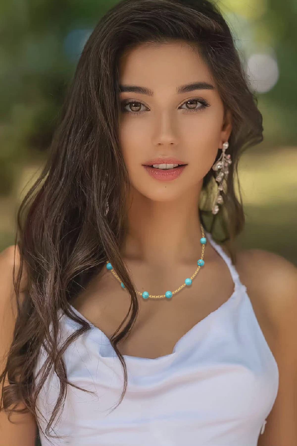 LOHZAQ Turquoise Choker 18K Gold Plated Dainty Necklace Beaded Tiny Chain Delicate Gift Jewelry for Women