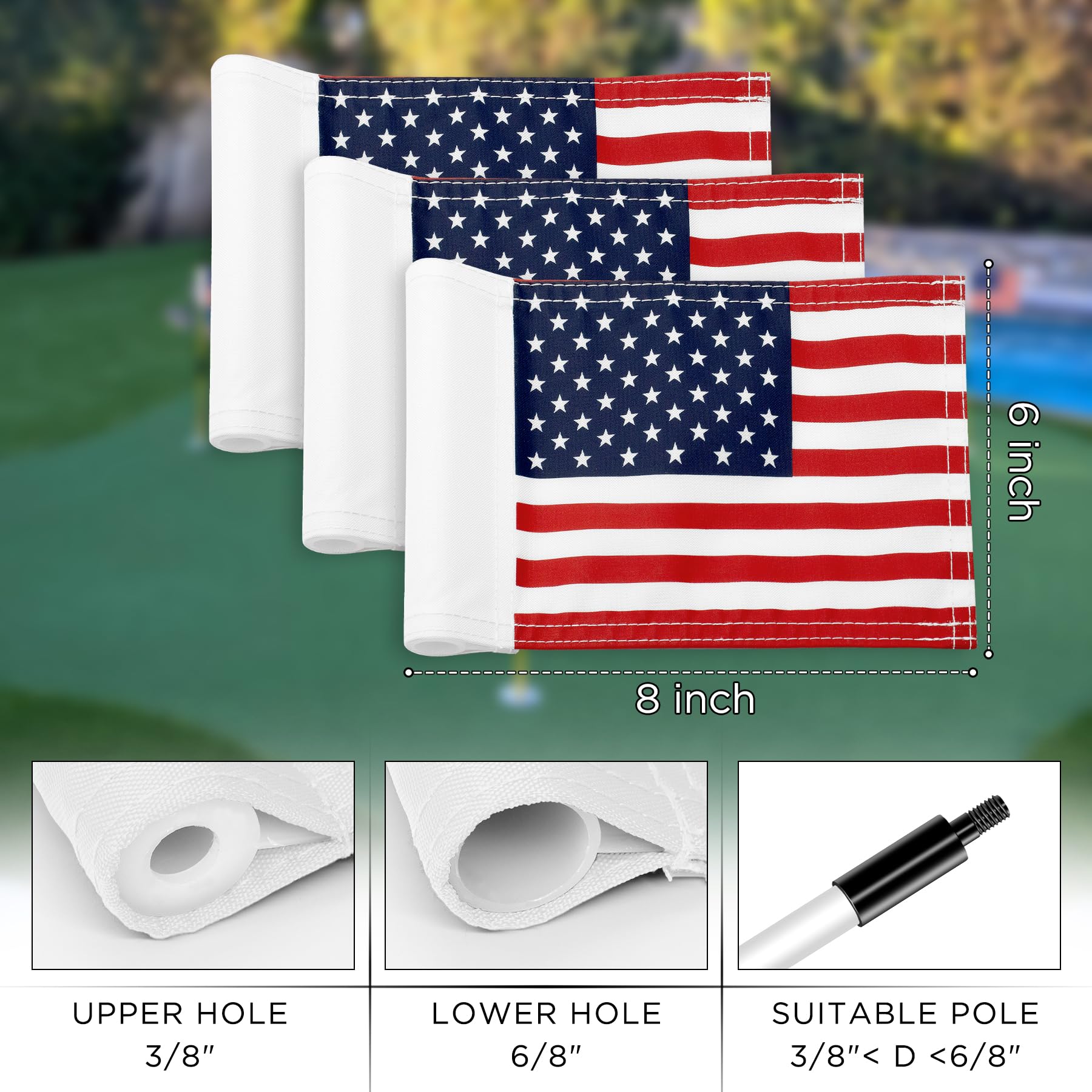 KINGTOP USA Golf Flag 8x6 Inch β Premium Dual-layer 420D Nylon, Double Sided American Pattern Printing, Tube Inserted β Mini Practice Putting Green Flags for Yard, 1-Pack