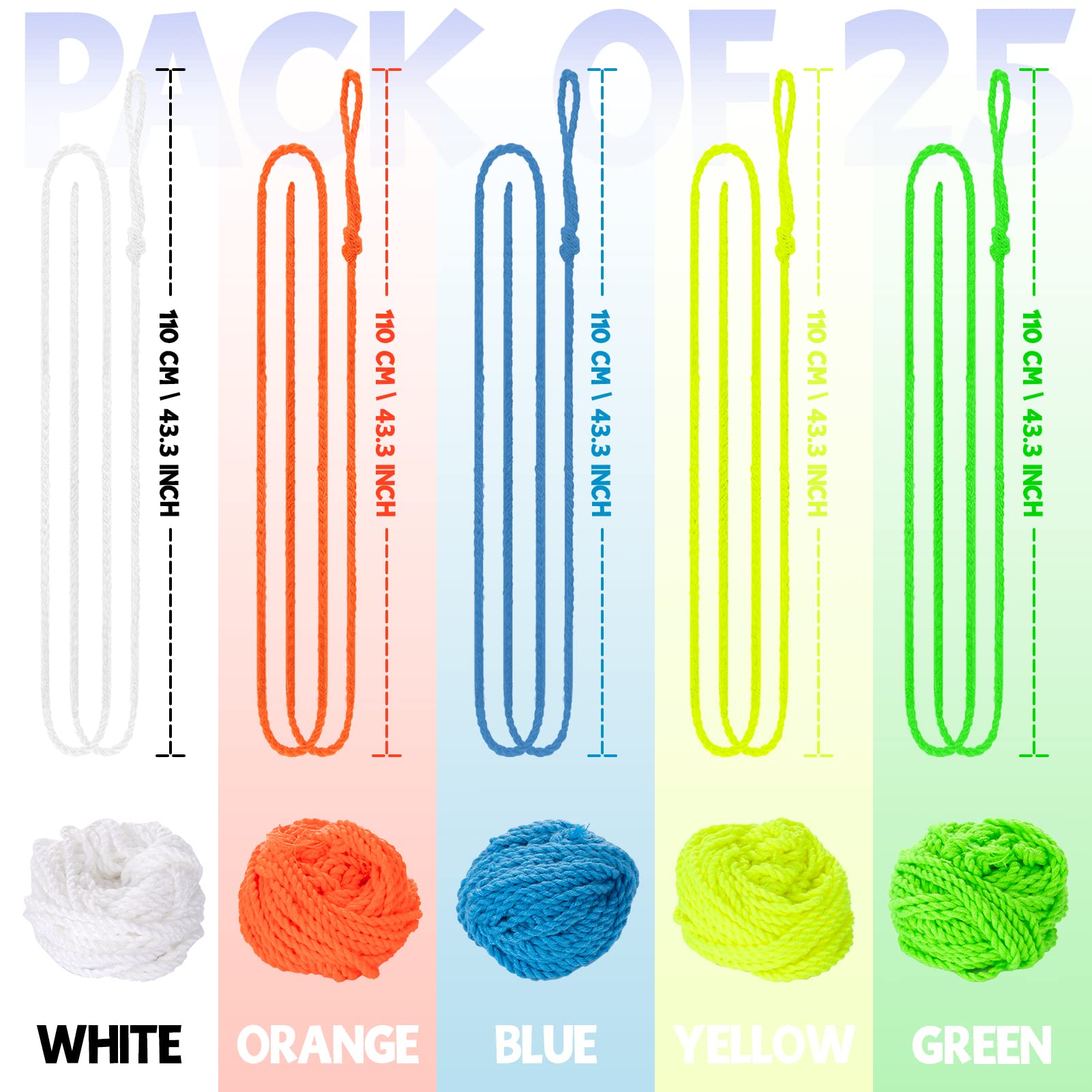MAGICYOYO 100% Polyester Professional Yoyo Strings for Responsive and Non Responsive Yoyos - Pack of 25,Blue, Green, White,Yellow, Orange