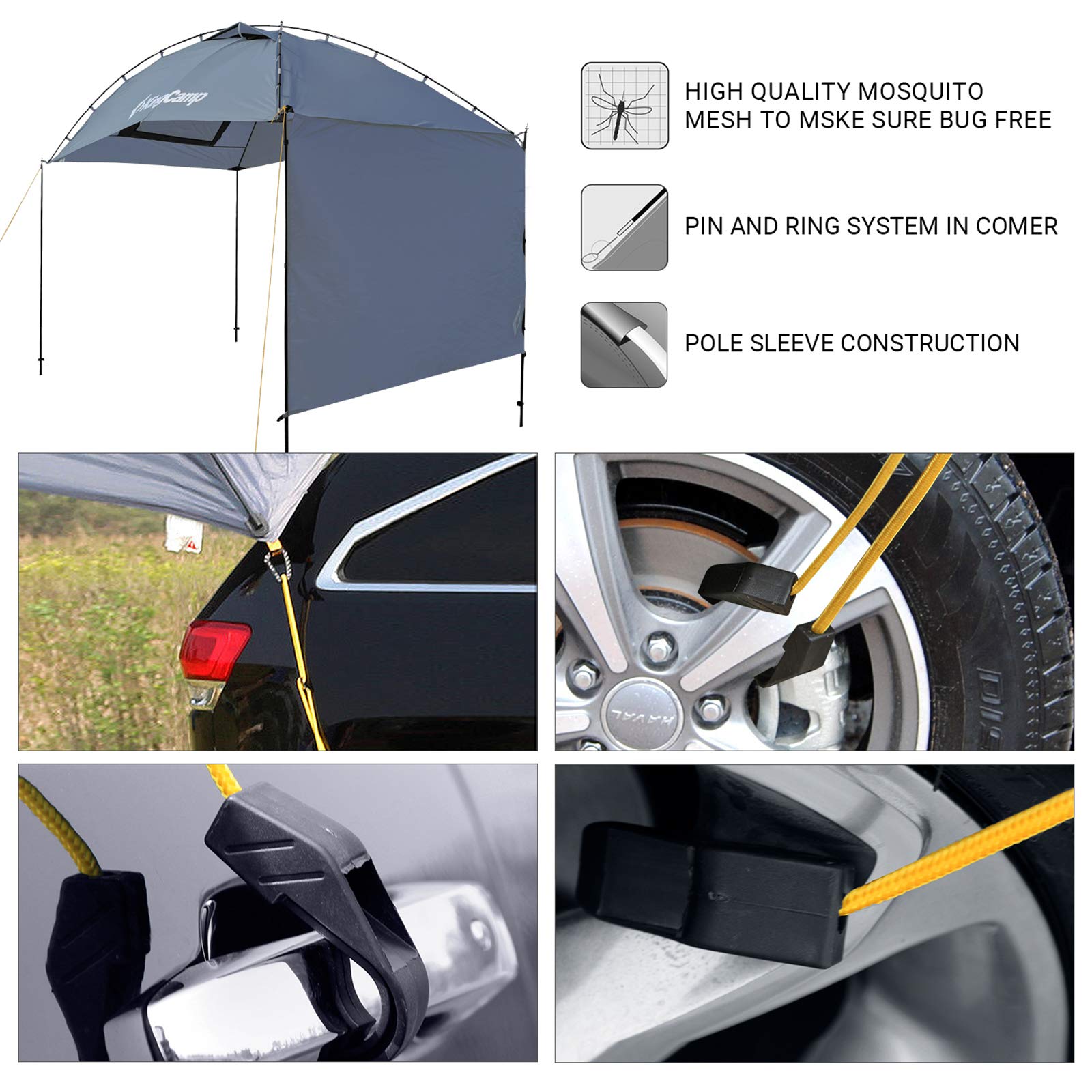 KingCamp SUV Tent Versatility Waterproof Car Awning Sun Shelter, Portable Auto Canopy Camper Trailer Sun Shade for Camping, Outdoor
