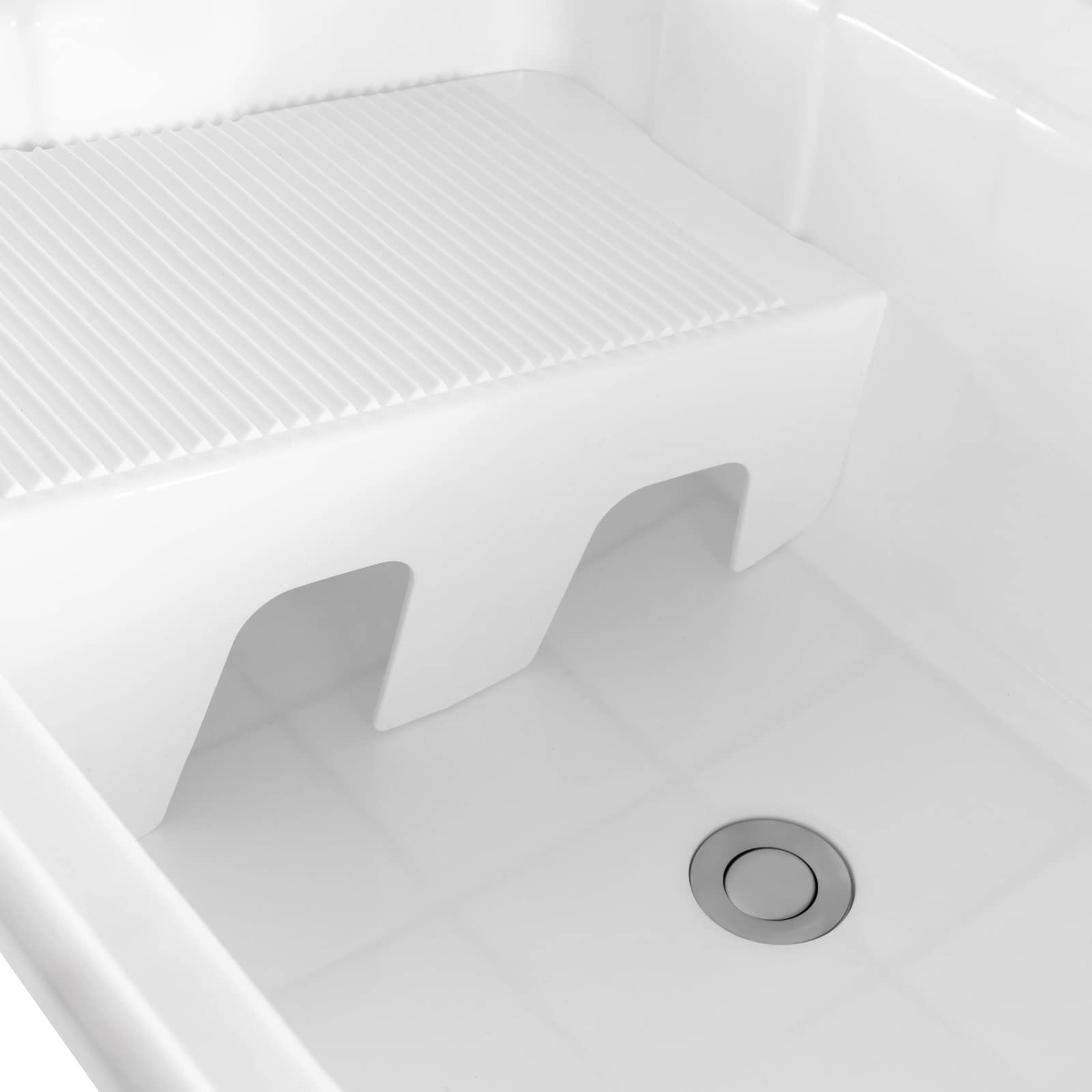 Laundry Sink,Freestanding Plastic Laundry Sink with Washboard,Utility Sink with Hot and Cold Faucet,Hoses and Drain Kit for Garage Basement Garden (25.59x21.65x31.5inch)