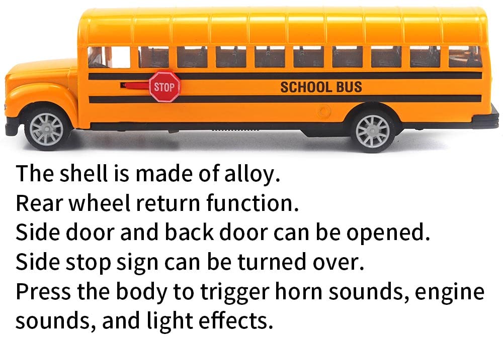 OANMYJJO Die Cast Long-Nose School Bus with Pull-Back Action and Open-able Doors Toy for Kids Boys Girls