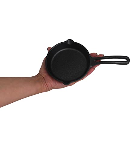 Mirro 4.5" Cast Iron Mini Skillet for Frying Pan with Drip-Spouts, Pre-seasoned Oven Safe Cookware for Camping, Indoor and Outdoor use, Black