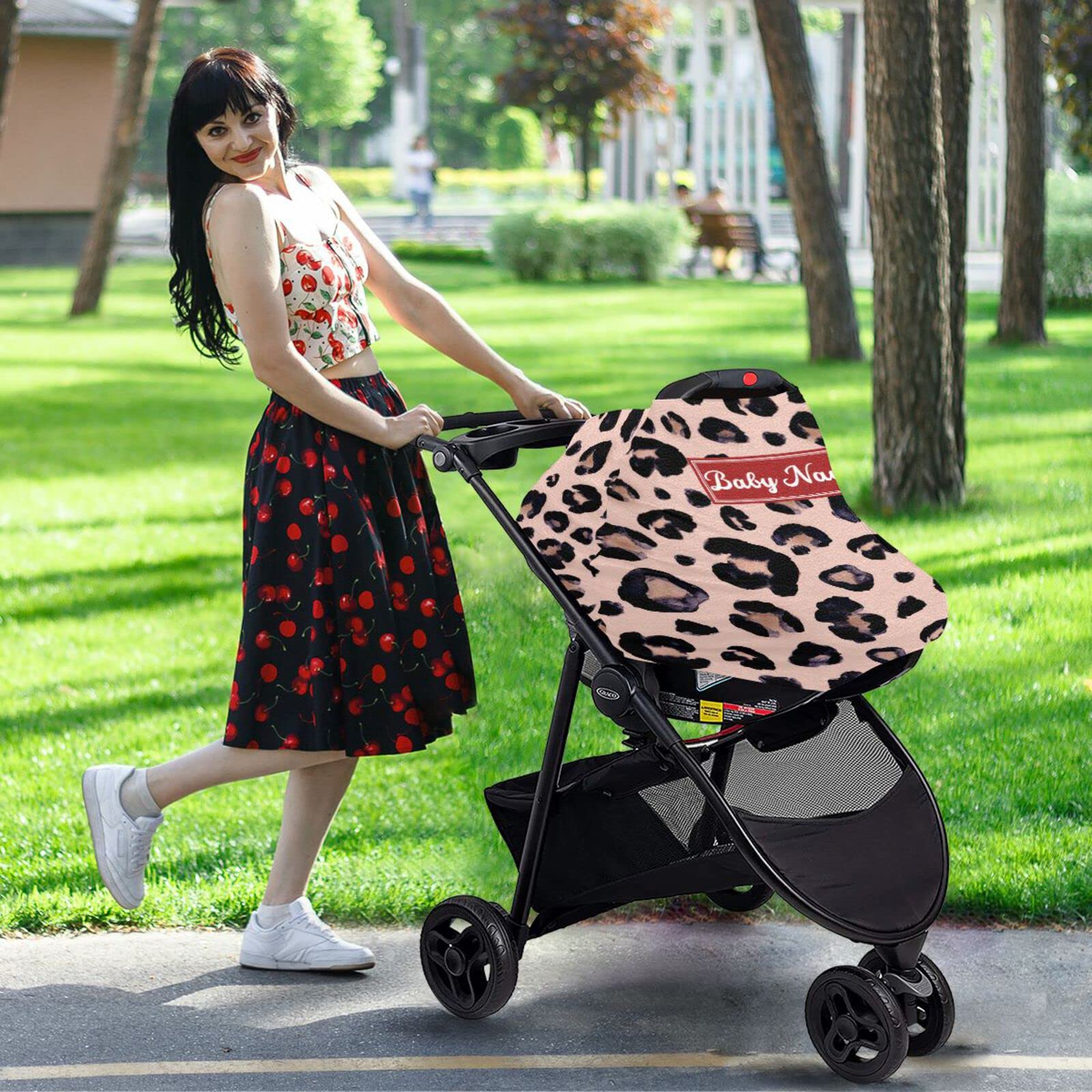 Personalized Baby Car Seat Cover Custom Name Nursing Cover Leopard Breastfeeding Scarf Newborn Essentials for Baby Boy