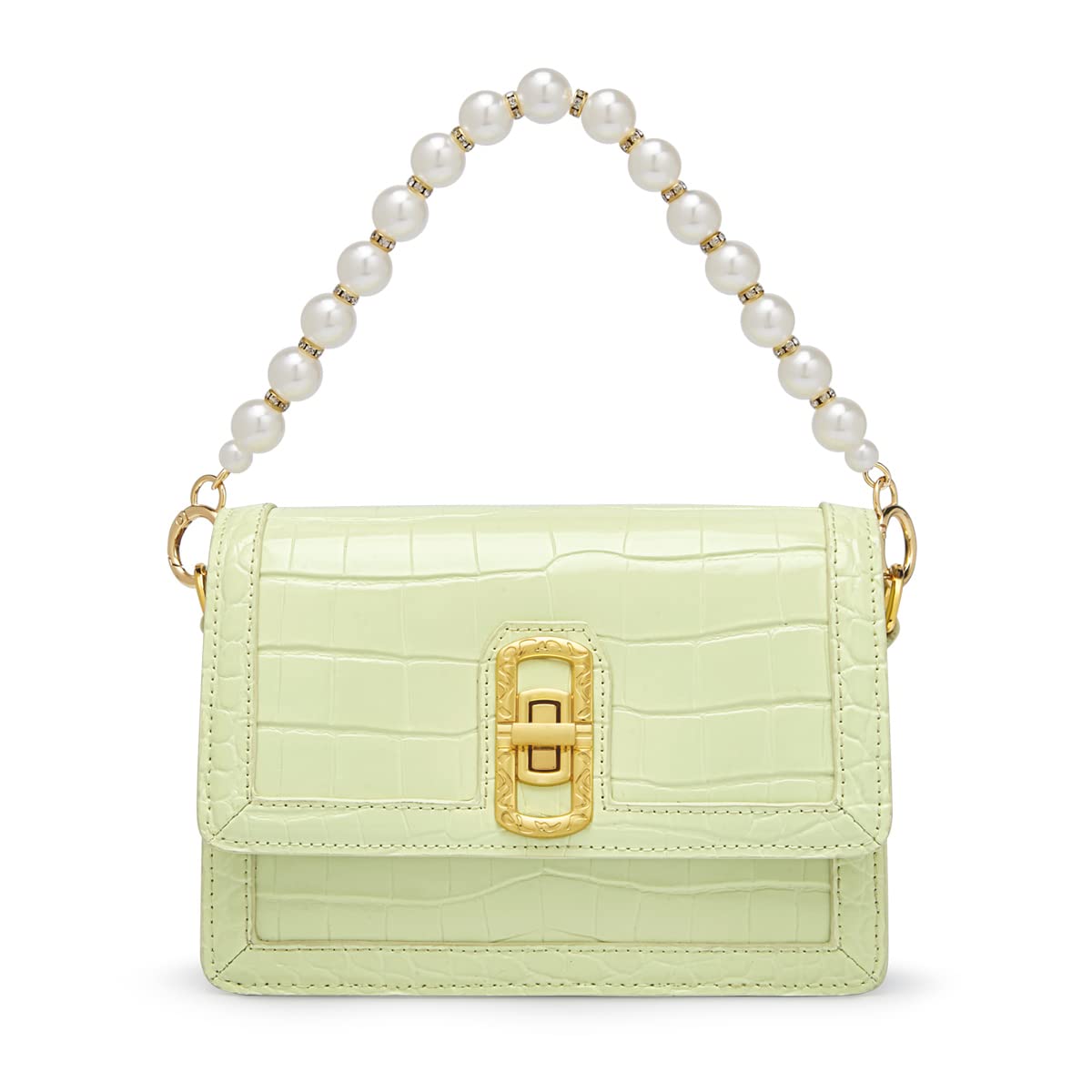 Leather Handbags for Women, Cowhide Leather Crossbody Bags with Pearl Handle Shoulder Strap(Green)