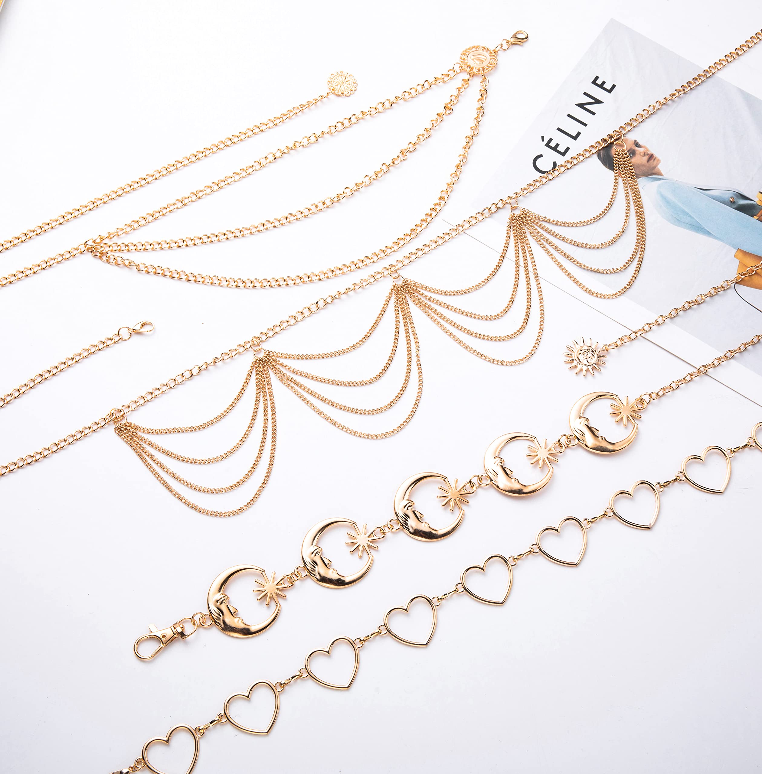 Masedy 7Pcs Jeans Chains Wallet Chain Waist Belly Chain for Women Men Hip Hop Pants Chain Pocket Chain Belt Chains S