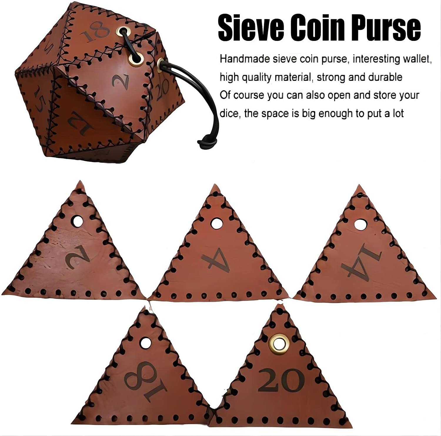 Newest Leather Drawstring DND Dice Pouch Storage Bag,Polyhedral Dice Pouch Portable Drawstring Bag for RPG,Game,DND Dice Bag