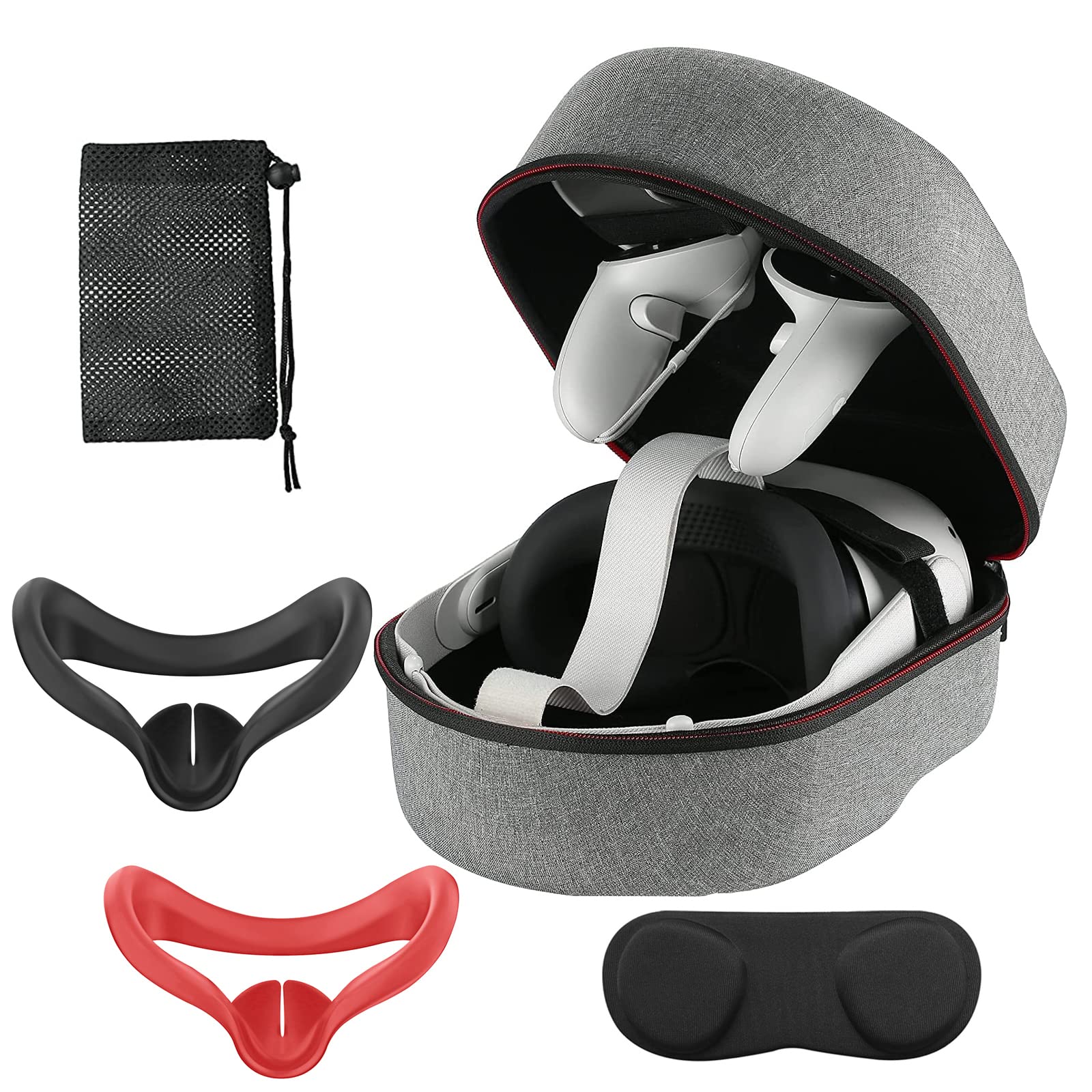 MASiKEN Oculus Quest 2 Carry Case Gray with Meta Quest 2 Face Cover, Lens Spacer, Oculus Quest 2 Accessories Set
