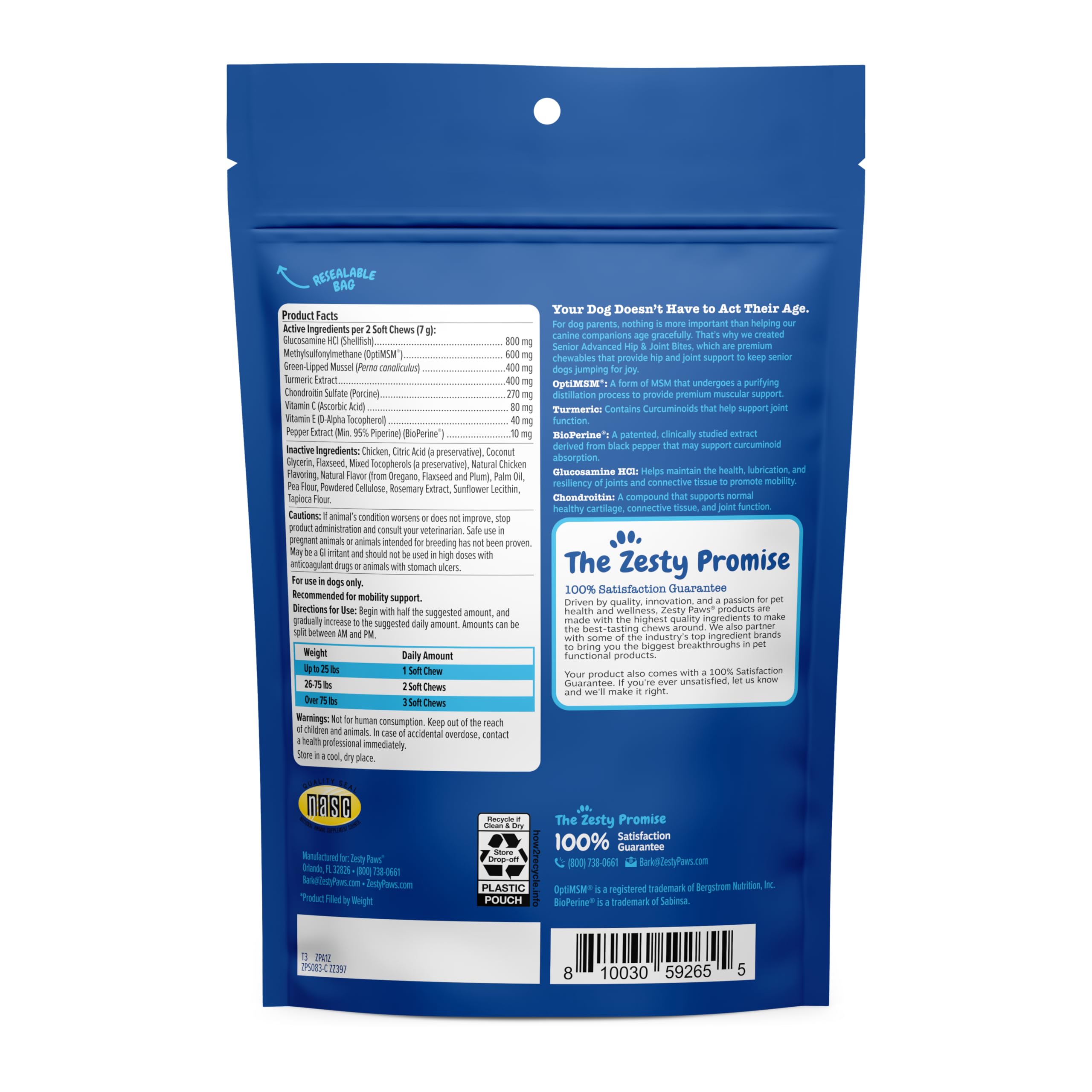 Zesty Paws Mobility Bites Joint Supplement for Dogs - Hip and Joint Chews for Dogs - Glucosamine for Dogs, Chondroitin, & MSM + Vitamins C and E for Dog Joint Relief - Adv Chicken - 60 Count