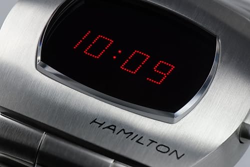 Hamilton Watch American Classic PSR Digital Quartz | Swiss Made | 40.8mm x 34.7mm Stainless Steel Case | Black Dial Digital Watch | Silver Stainless steel Bracelet (Model: H52414130)