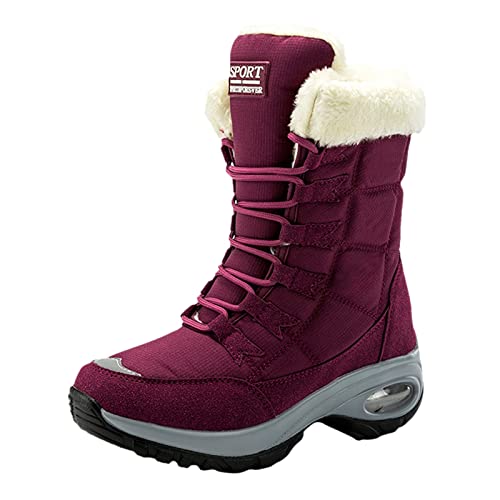 Men Waterproof Hiking Boot Shoes Cotton Short Shoes Leather Mens Casual Shoes (Red, 6.5)