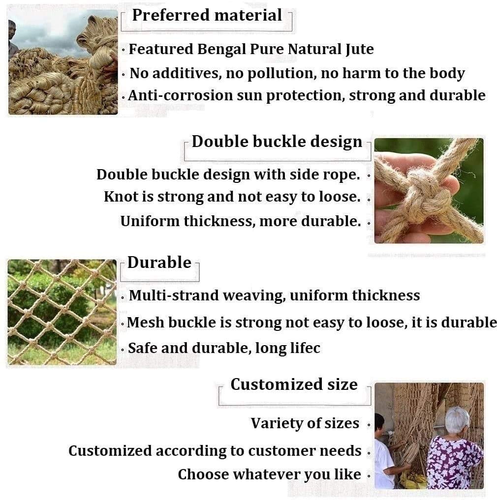 Hynet Rope Net for Treehouse, Plants Fence Hemp Rope Netting Children Swing Climbing Safety Net Balcony Railing Protective Net Playground Hammock Cargo Net (Size : 2 * 8m(7 * 26ft))