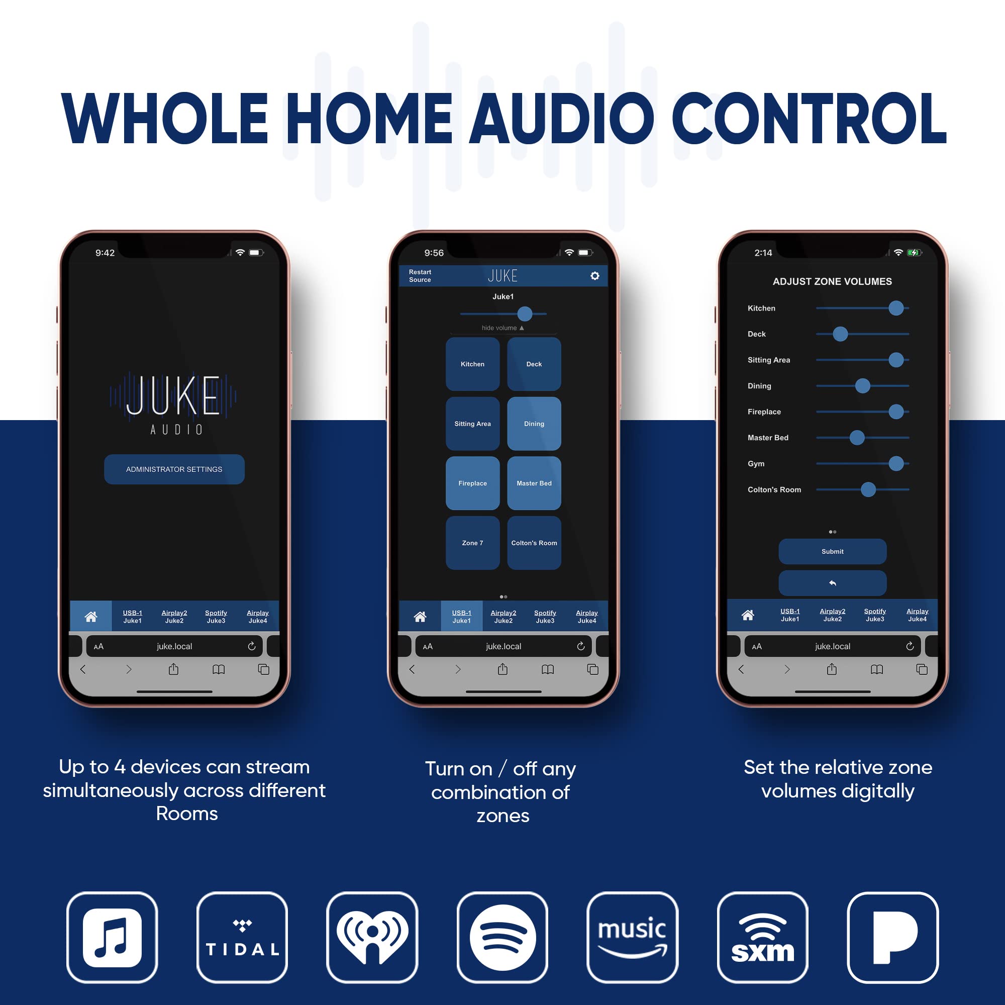 Juke-8 | 8 Zone,16 Channel, Amplifier | Multi-Room Audio Streaming via Airplay, Spotify Connect, DLNA
