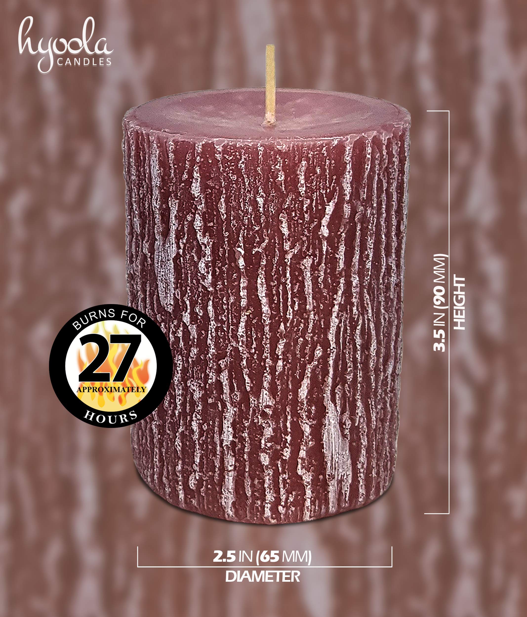 Hyoola Timberline Pillar Candles - 6 Pack - Rose Pink Pillar Candles - European Made Rustic Pillar Candle - 2.5 Inch x 3.5 Inch