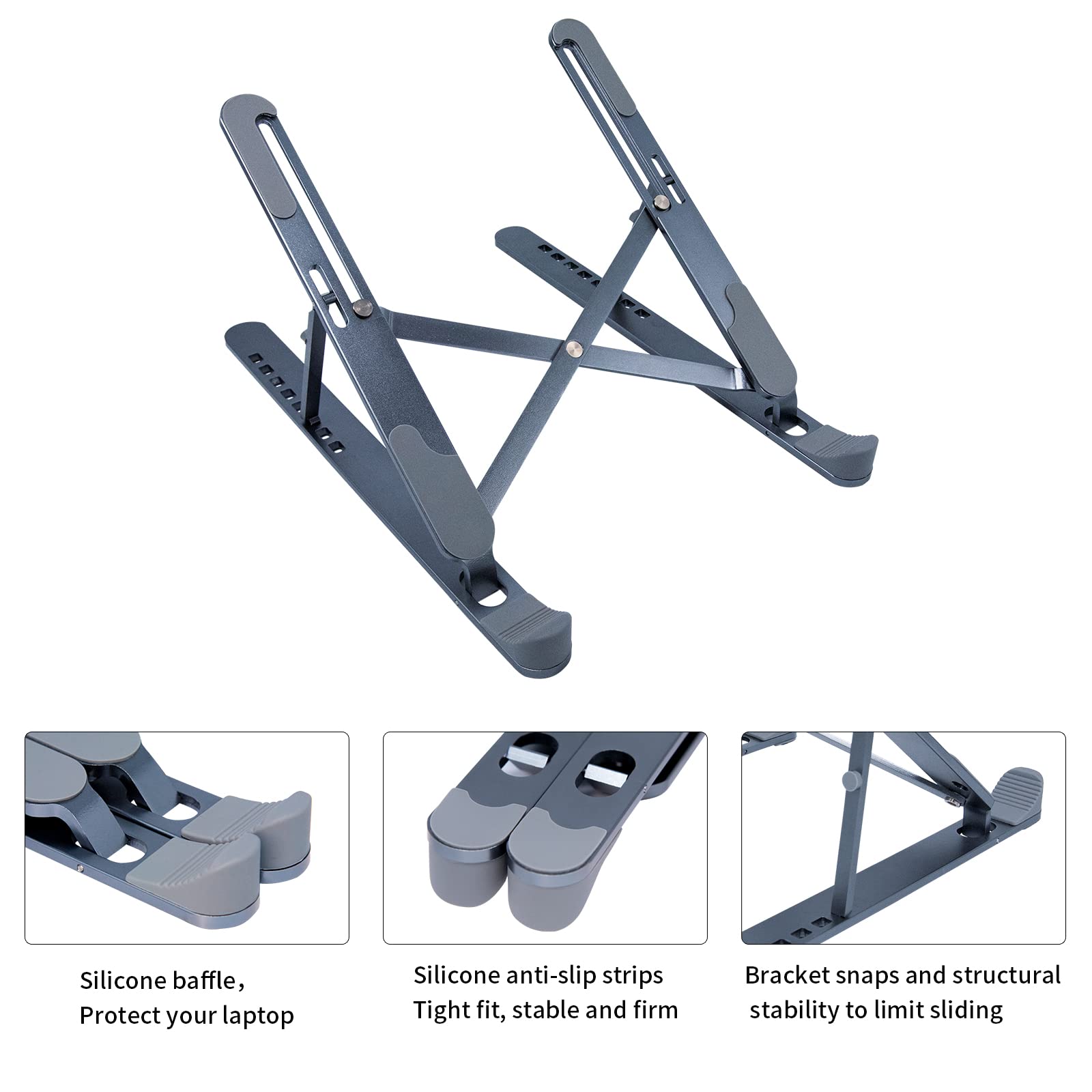 KingAcc Adjustable Portable Aluminum Laptop Holder, Foldable Computer Stand, Computer Riser Compatible with 10 to 15.6β Notebook Computers for Air, Pro, Dell, HP