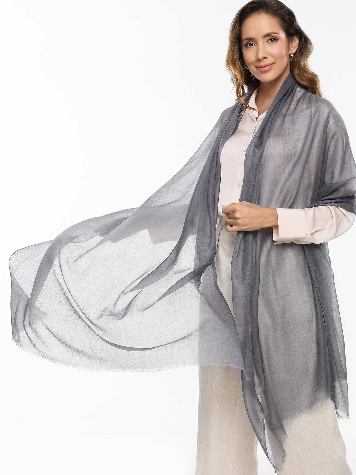 Ovcio Featherlight Charcoal Gray Cashmere Scarf - 100% Pure Cashmere Wrap Scarf for Women (87x39) with Gift Box