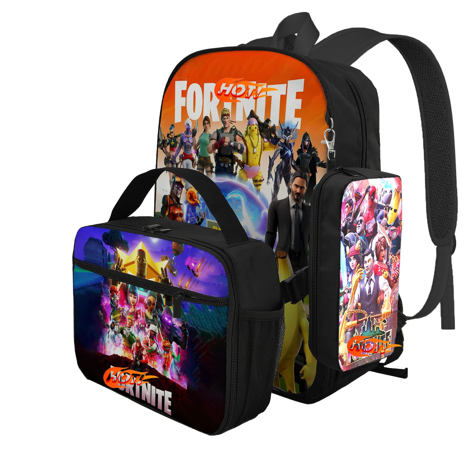 KXOIYSD Unisex Anime Game 3-Piece Backpack 3d Printed Backpacks Set with Lunch Box for Men Women C