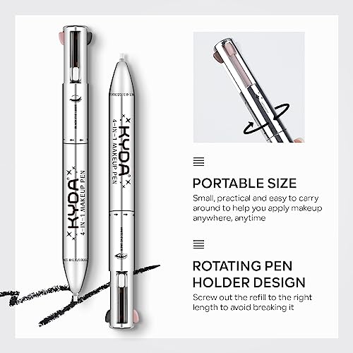 KYDA 4 IN 1 Makeup Pen, Multiuse Makeup Pen with Eyeliner Brow Highlighter, Eyebrow Contouring and Lifting, Smooth Creamy Blendable, Lasting Tinted Brow Makeup Pen, by Ownest Beauty