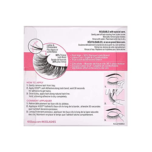 KISS Lash Couture LuXtensions Collection False Eyelashes, Flat Lash Technology, Real Lash Extension Fibers, Reusable, Contact Lens Friendly Strip Lashes, Style 'Black Swan', 1 Pair