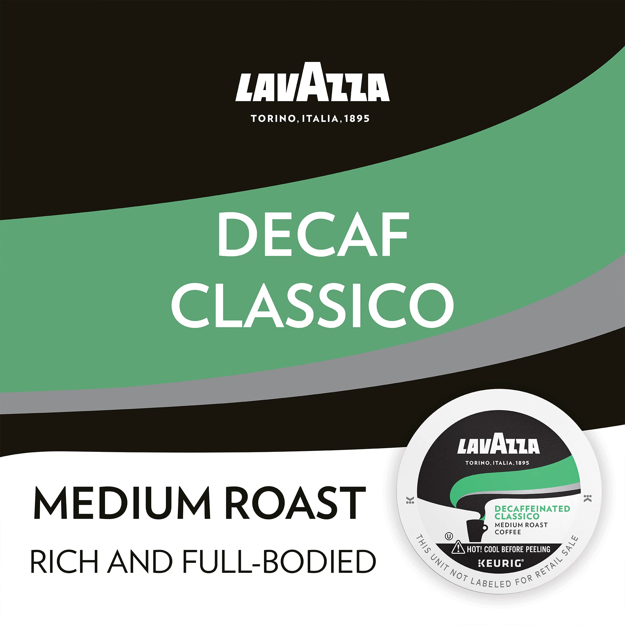 Lavazza Classico Decaf Single-Serve Coffee K-Cups for Keurig Brewer, Medium Roast, 10 Count Box ,Rich and full-bodied flavor delivers a uniquely intense aroma of dried fruits, 100% arabica coffees