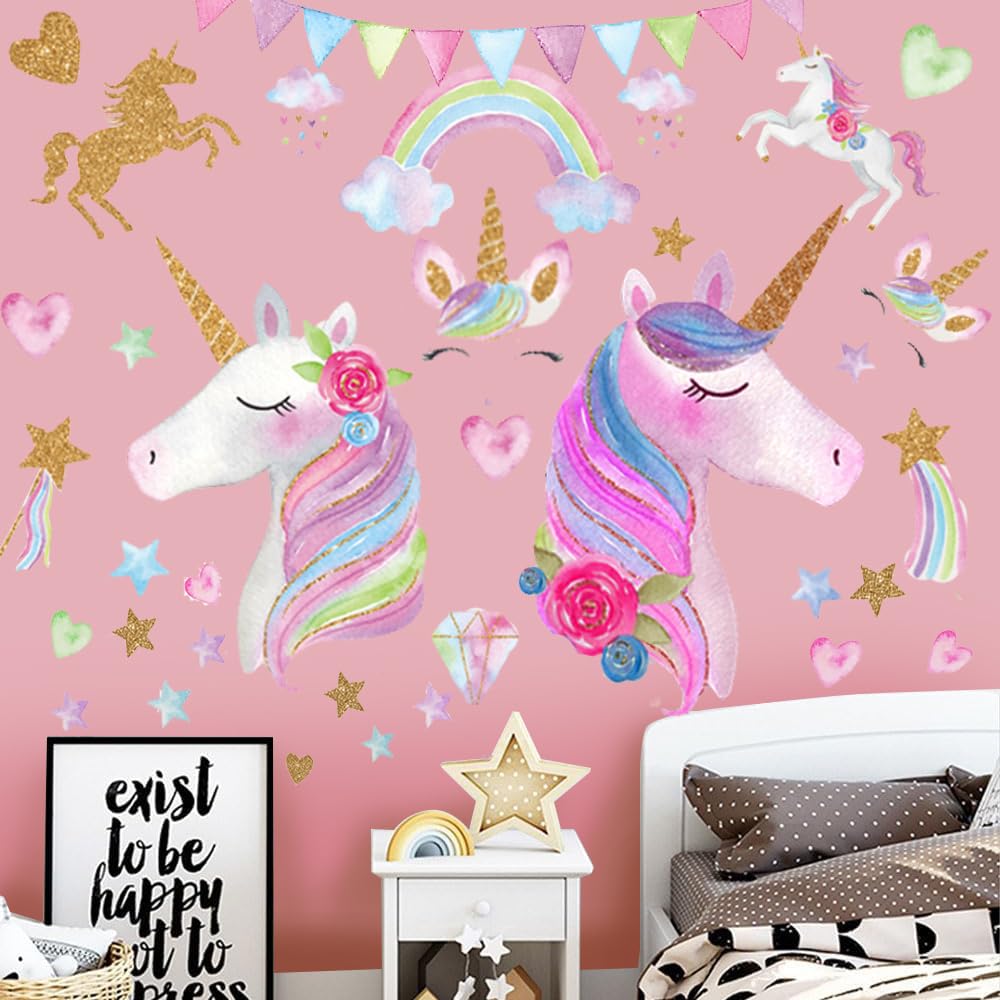 Unicorn Wall Decal, Unicorn Stickers Children's Room Princess Decoration Wall Kids Room Wall Decor Pink Wall Decals Unicorn Bedroom Decor for Girls