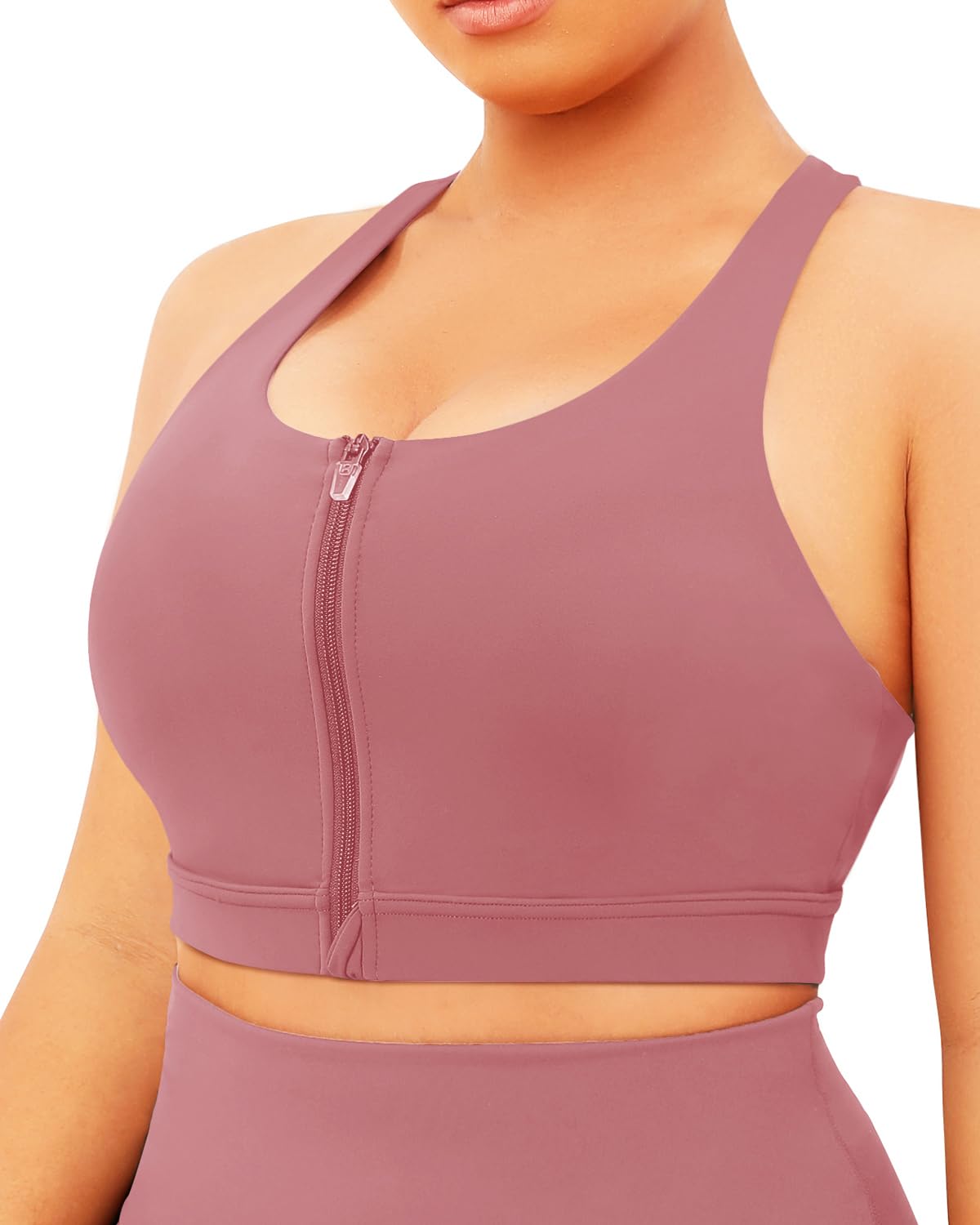 MARINAVIDA Plus Size Zipper Front Sports Bra High Impact Racerback Bras for Women Pink Padded Workout Crop Tops 2X/3X/4X/5X