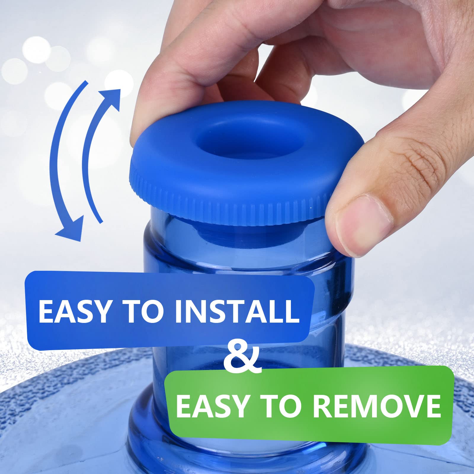 Kinggrand Kitchen 5 Gallon Water Jug Cap Matches Water Bottle Dispenser 4 Pack Reusable Water Bottle Cap Silicone No Spill Top Lid Cover Fits 55mm Bottles
