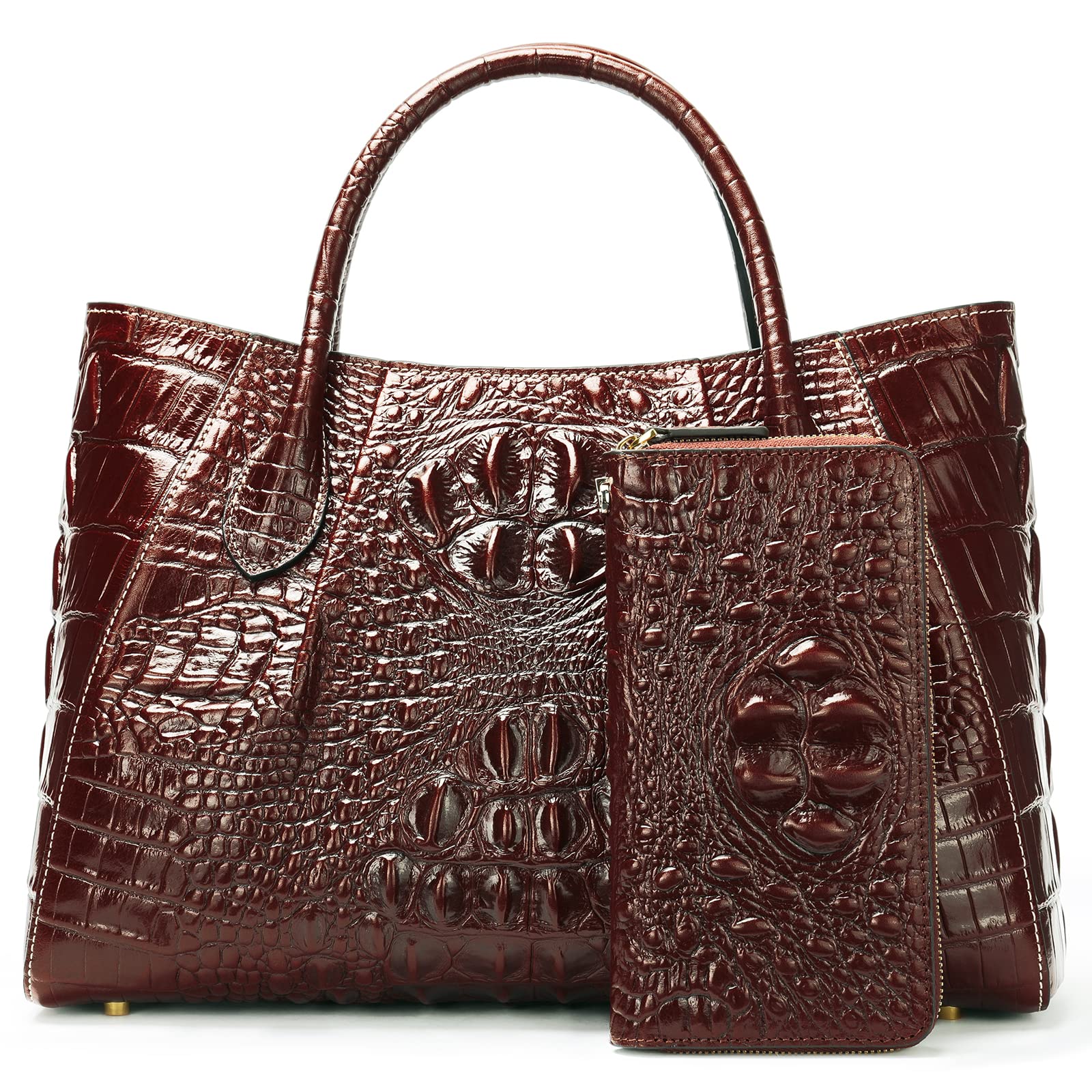 NIUCUNZH Crocodile Wallets for Women, Leather Wallet with Wristlet - Elegant Designer, Large Capacity, RFID Blocking Brown