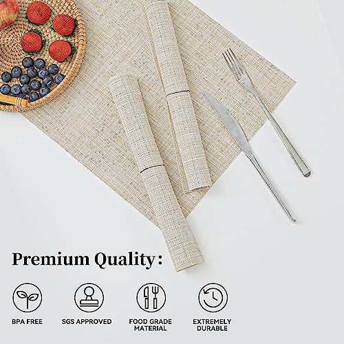 Leetaltree Beige Placemats Set of 4 - Heat Resistant Non-Slip Place mats for Dining Table, Washable Durable PVC Vinyl Woven Table Mats(Beige, 4)