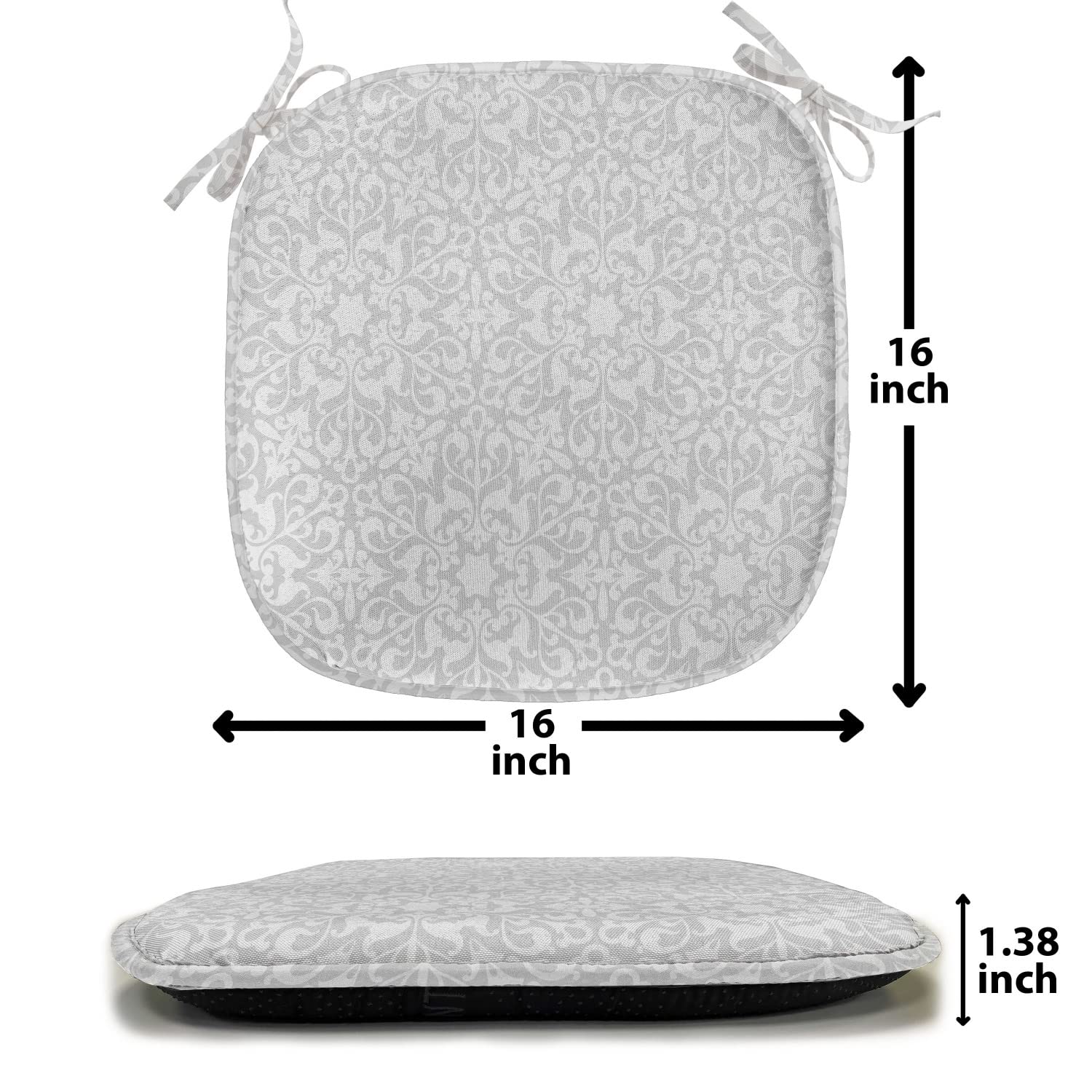Lunarable Orient Chair Seating Cushion Set of 4, Eastern Floral Curlicues with Venetian Art Elements Foliage Leaf Damask Old Fashioned, Anti-Slip Seat Padding for Kitchen & Patio, 16"x16", Beige