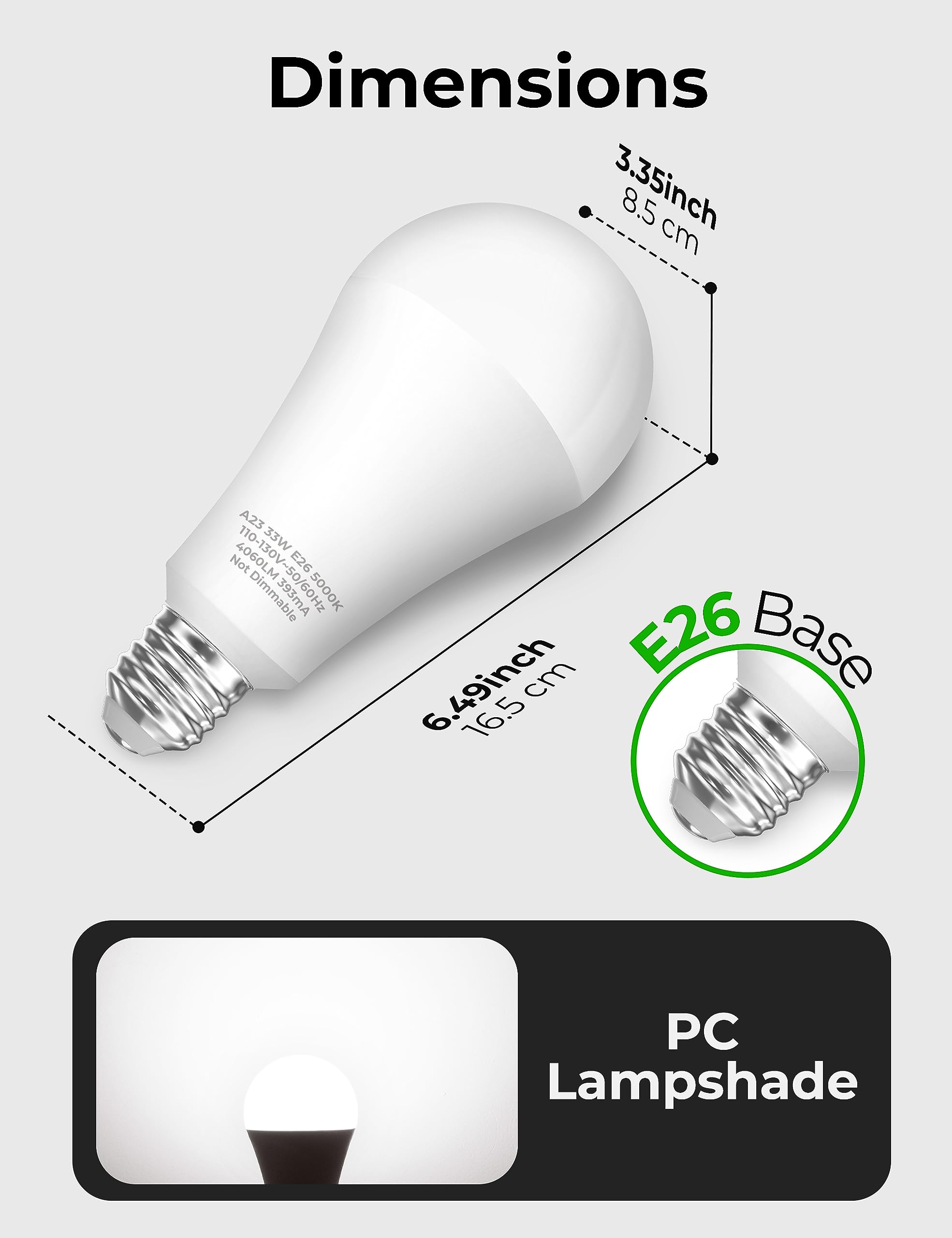 UNILAMP 300 Watt Equivalent Light Bulb, 33W LED Light Bulb E26 Daylight 5000K, Super Bright 4060LM, A23 LED Edison Screw Bulb for Garage, Warehouse, Street Backyard, Non-Dimmable, 2-Pack