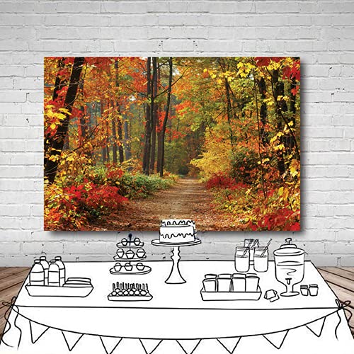 LYWYGG 10x8ft Autumn Backdrop Fall Scenery Background Vinyl Yellow Fall Leaves View Photography Backdrop Photo Studio Props CP-67-1008