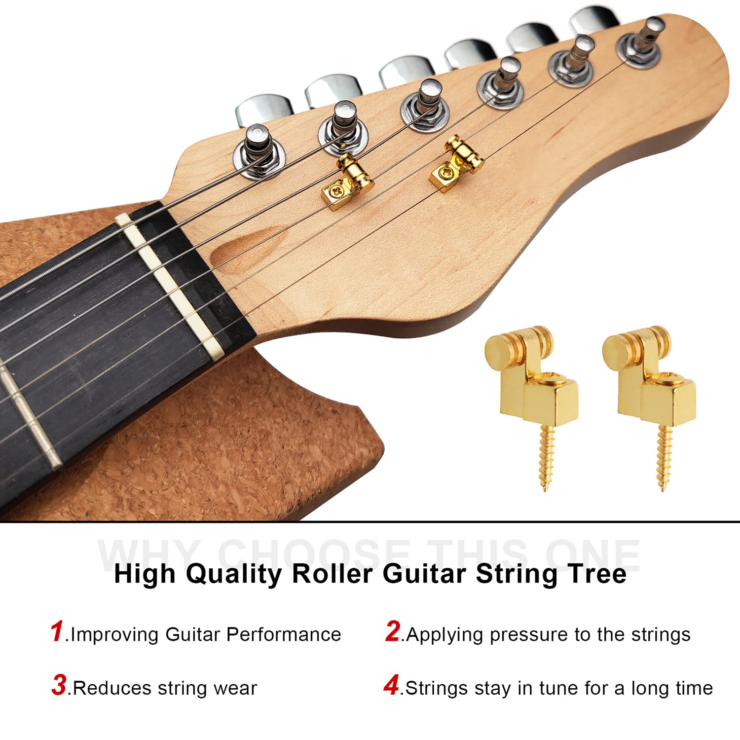 MAXCHEER Roller Guitar String Trees Guides Retainer for Fender Strat Stratocaster Tele Telecaster Electric Guitar,Pack of 4 (Gold)