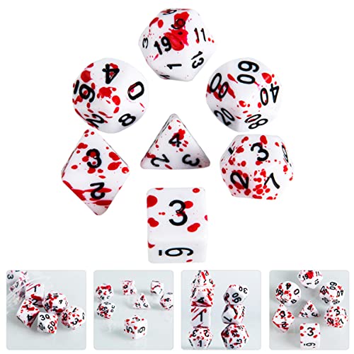 Polyhedral Gaming Dices 7 Pcs Blood Blood Splatter Dices Acrylic Gaming Dices Blood Stained Dices Dices Vampire Dices Halloween Blood Dice Set