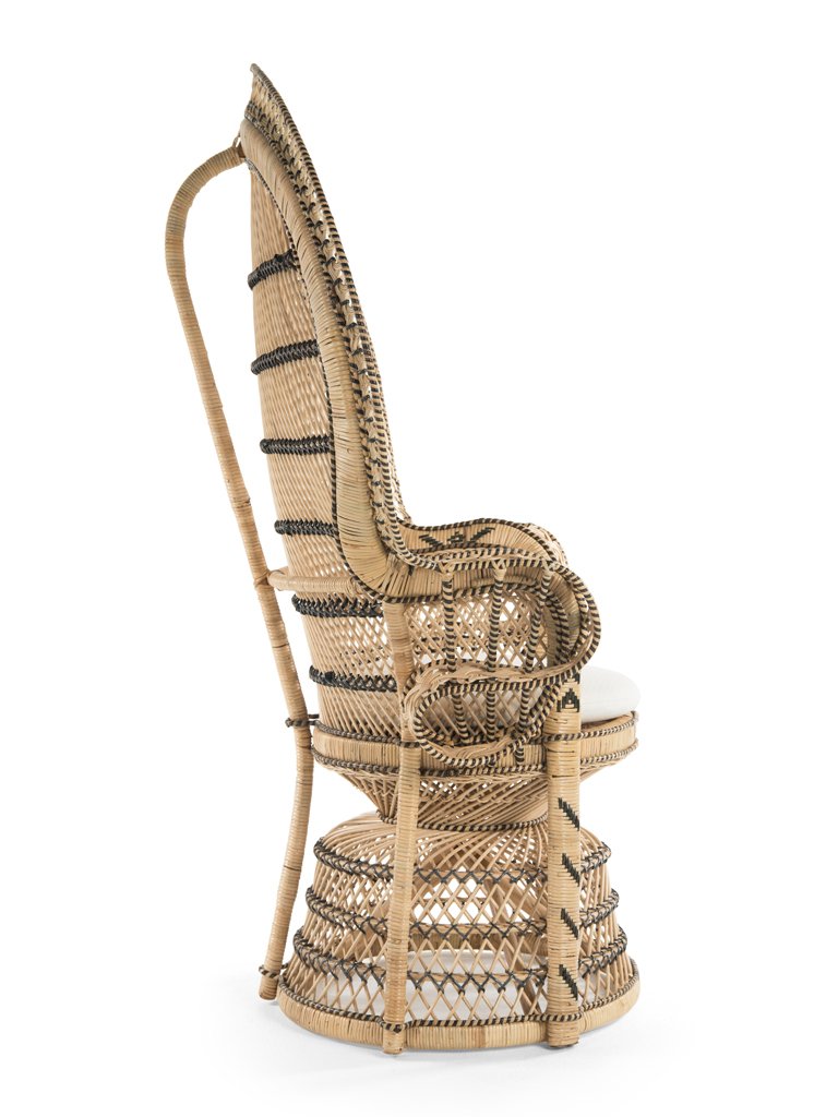 KOUBOO Grand Pecock Retro Peacock Chair in Rattan with Seat Cushion, Natural Color, Large