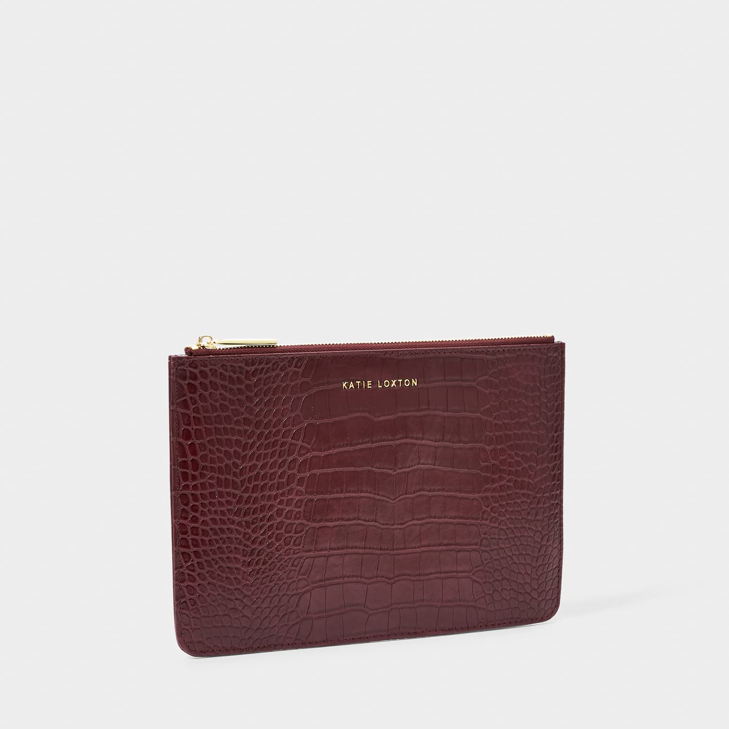 KATIE LOXTON Faux Crocodile Vegan Leather Medium Fashion Pouch Clutch Bag Burgundy