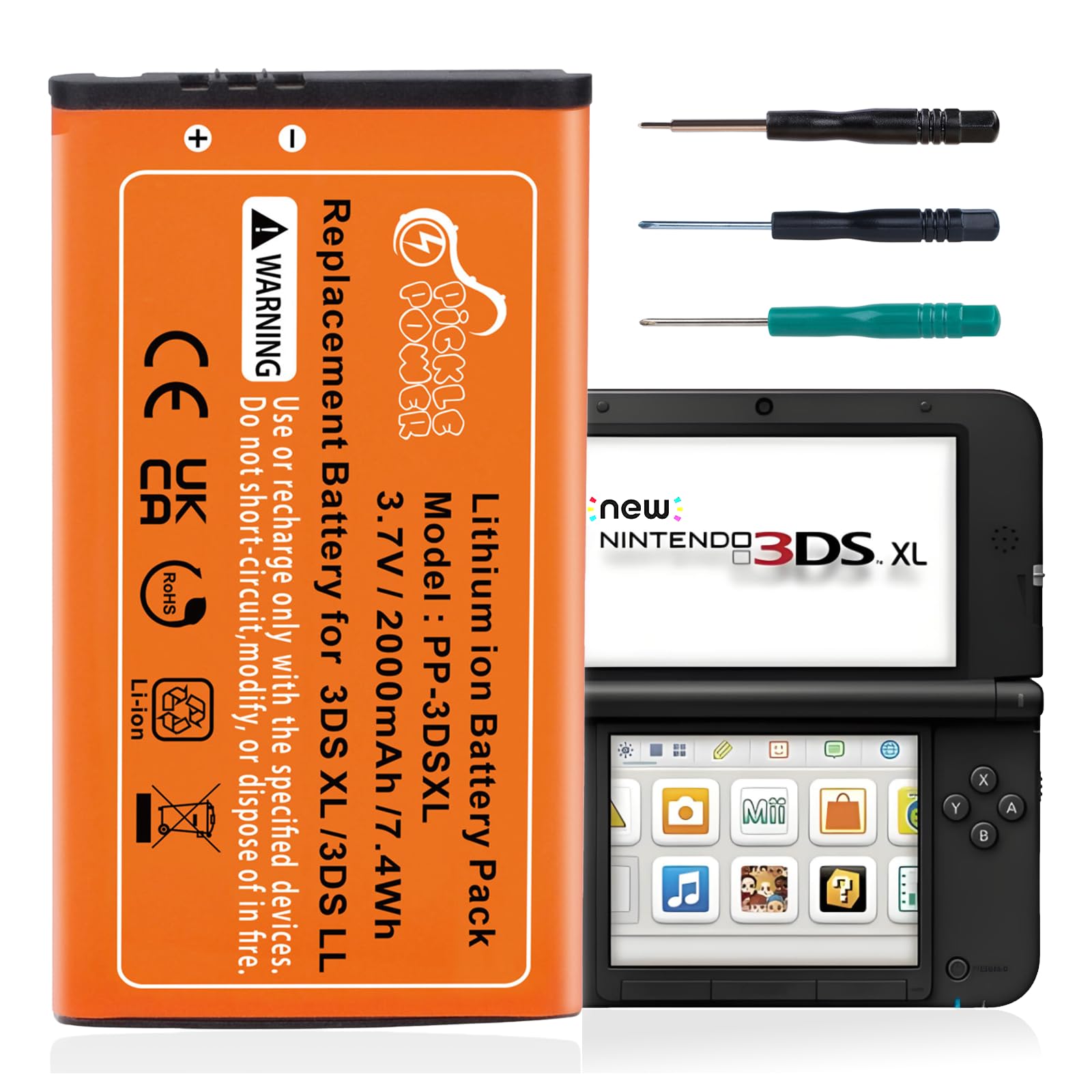 Pickle Power 3DS XL Battery, 2000mAh SPR-003 Battery Replacement for Nintendo New 3DS XL, 3DS XL, 3DS LL Console with Tool (Not for New 3DS)