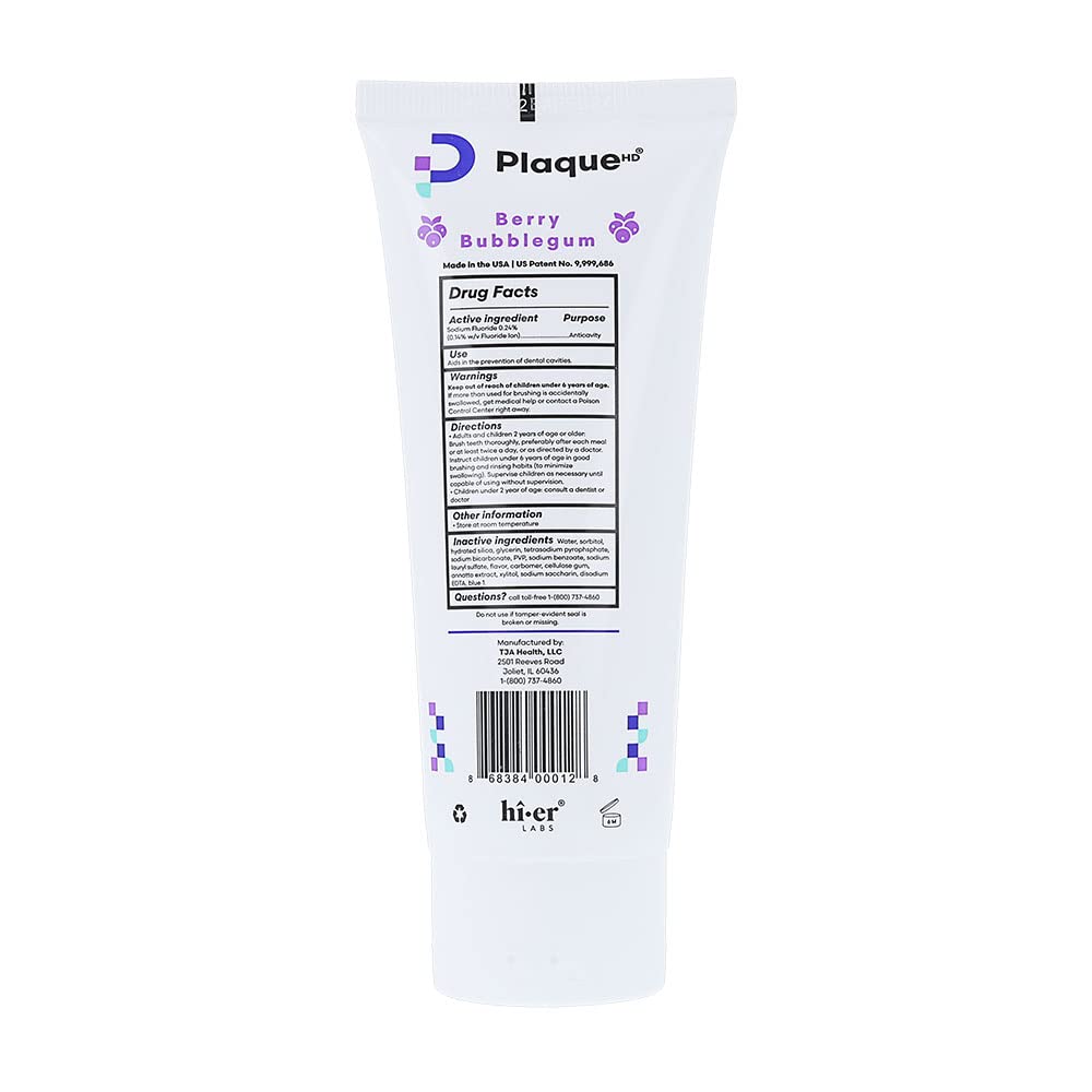 Plaque HD Plaque Identifying Toothpaste Bundle | 4.01 OZ (116 g) per Bottle | 1 Bubblegum and 1 Mint | Made in The USA | Targetol Technology, Gluten Free, Fluoride Toothpaste Containing Xylotol