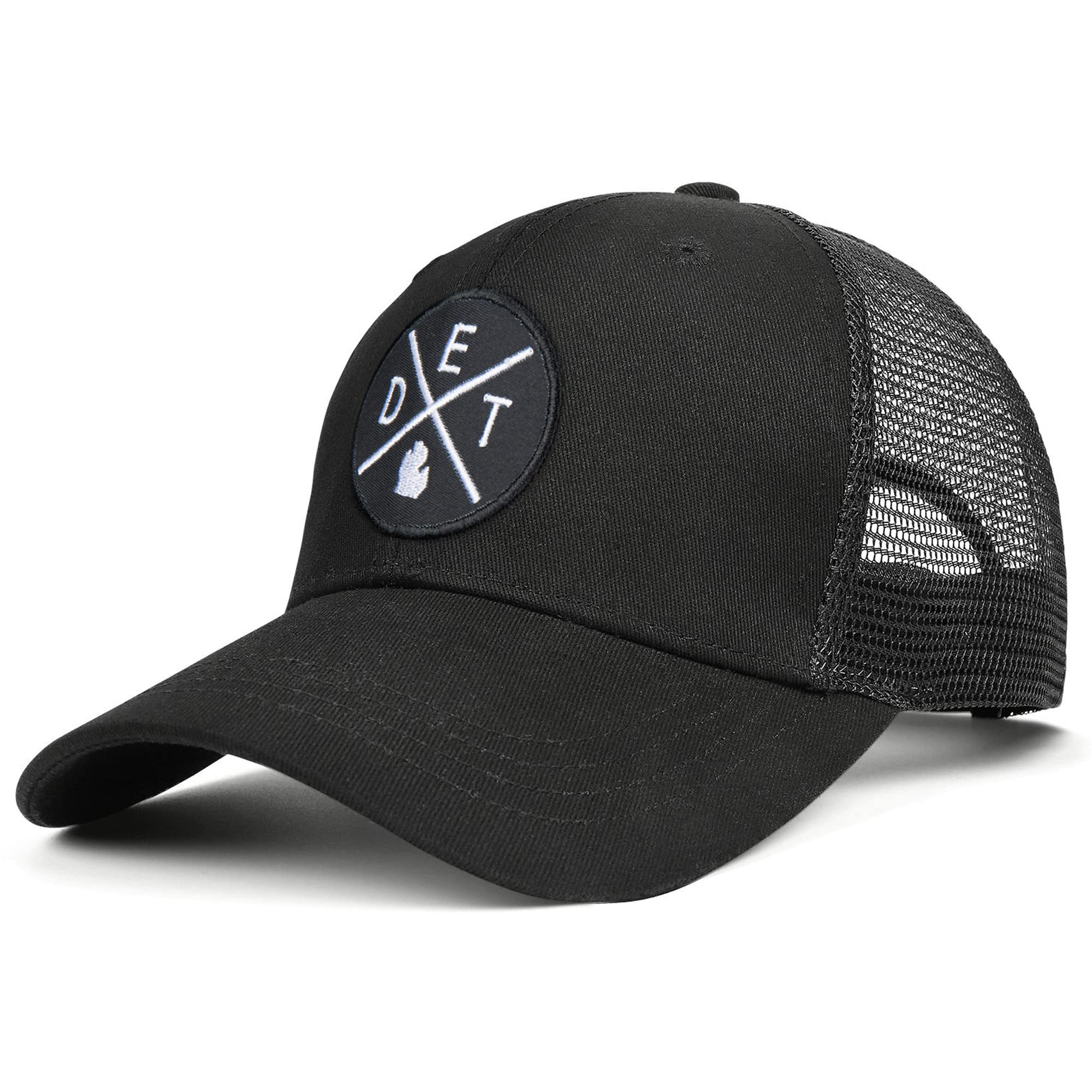 Nuyjimr Detroit - DET Black Baseball Caps for Women Men Mesh Trucker Cap Golf Hat Adjustable Size Cool