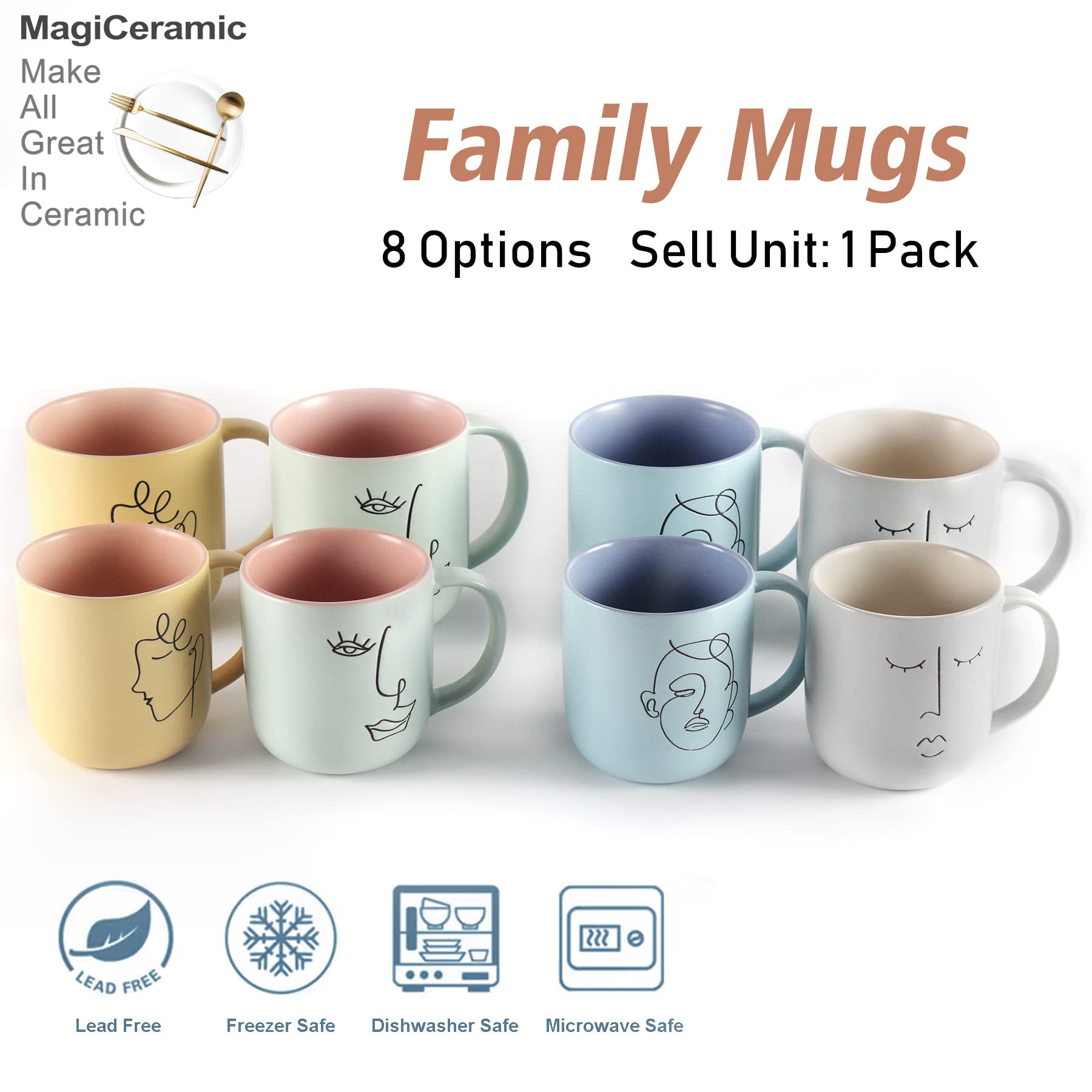 MagiCeramic 18 Oz Coffee Mug Yellow Tazas De Cafe Bonitas Microwave Large Clay Line Art Simple Modern Cup Fancy Diner Latte Personalized Artsy Gifts for Women Men, Yellow