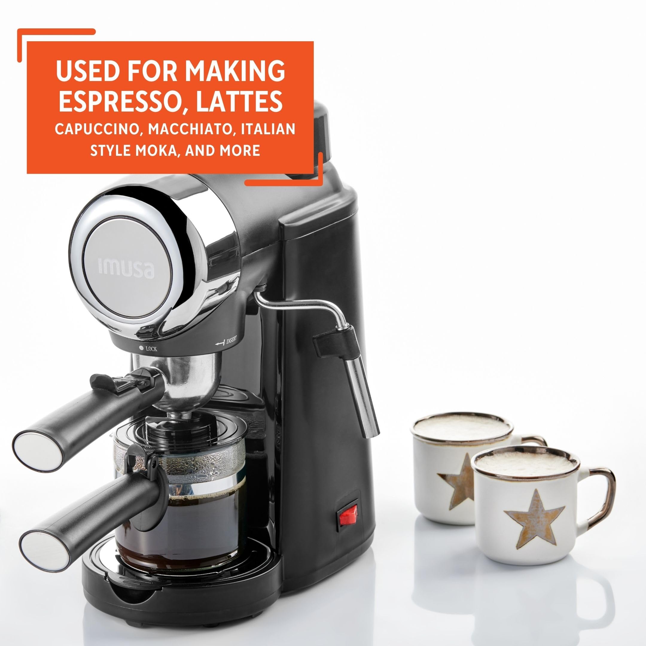 Imusa 4 Cup Epic Electric Espresso/Cappuccino Maker (Cafe Cubano, Cortadito, Colada, Cafe con Leche), Black