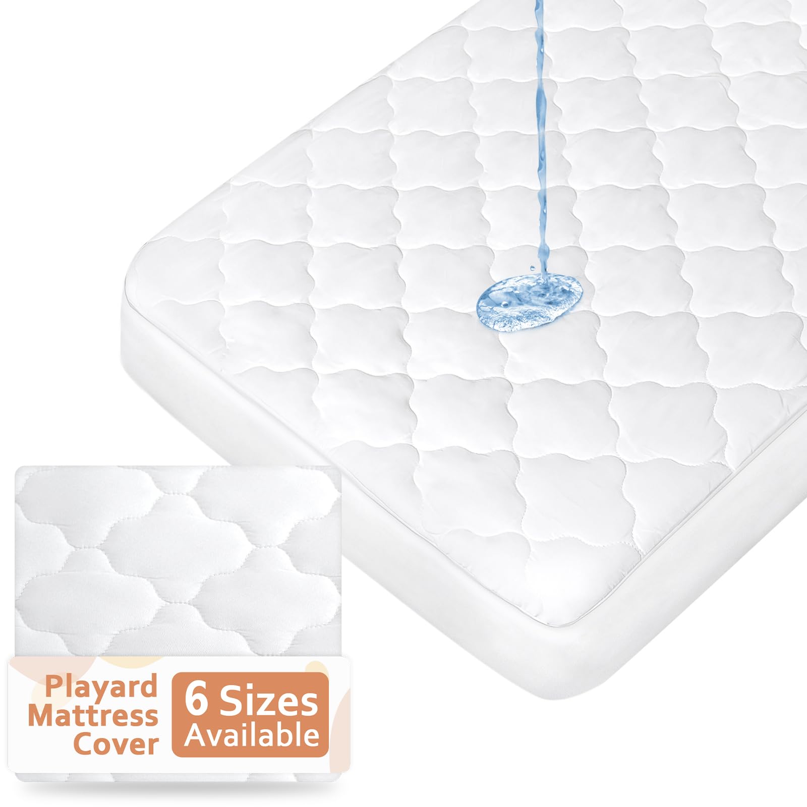 Pack and Play Mattress Pad Waterproof (6 Sizes), Compatible with Dream On Me Nest Portable Playards, Pack and Play Mattress Sheets Cover Soft Quilted, Pack and Play Mattress Pad Protector