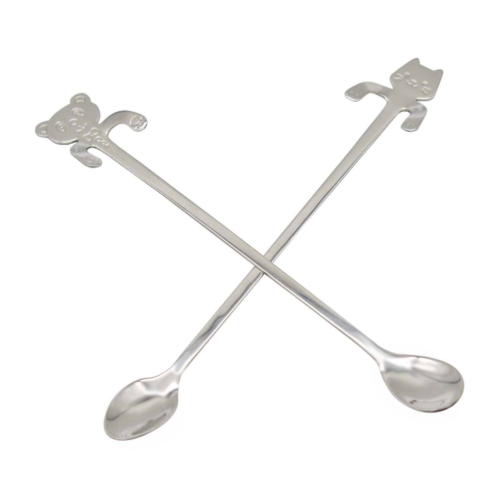 Maydahui 4PCS Cat Spoon Bear Coffee Tea Spoon Long Handle 7.8 inch 18/10(304)Stainless Steel Hanging Coffe Mixing Cocktail Stirring Animal Spoons Scoops for Mug