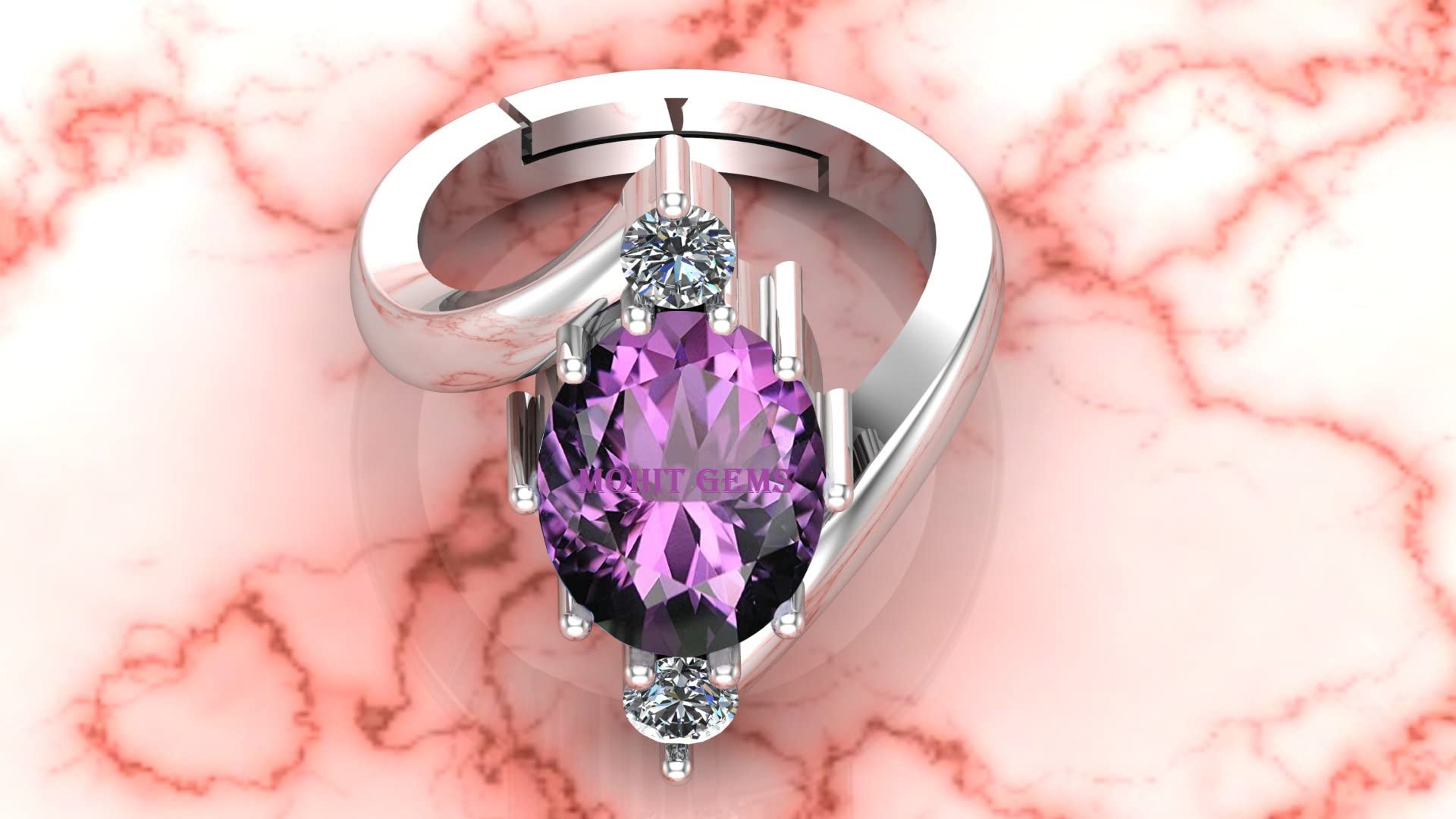Mohit Gems 925 Sterling Silver Natural Amethyst Gemstone Ring For Women 4.50 Carat Stone Adjustable Ring Gift for Women's Birthstone Ring