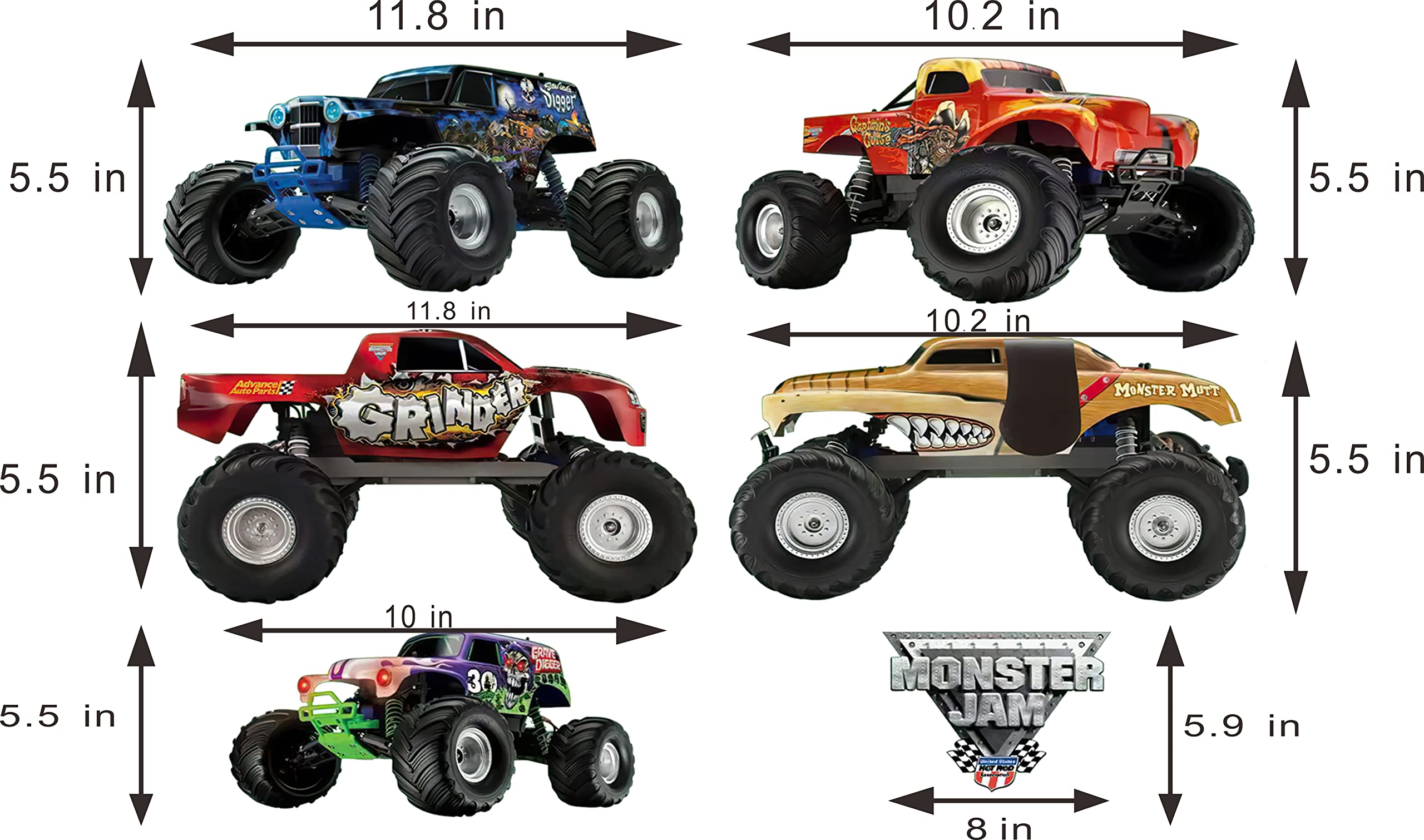 Monster Jam Wall Decal Stickers for Kids Bedroom Playroom Nursery Wall Art Decor