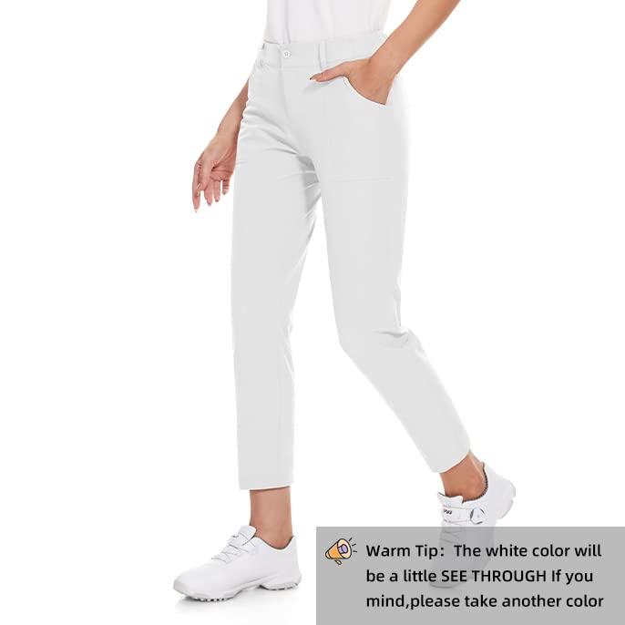 M MOTEEPI Golf Pants Womens Lightweight Work Pants for Women with Pockets Skinny Hiking Golf Clothes White L