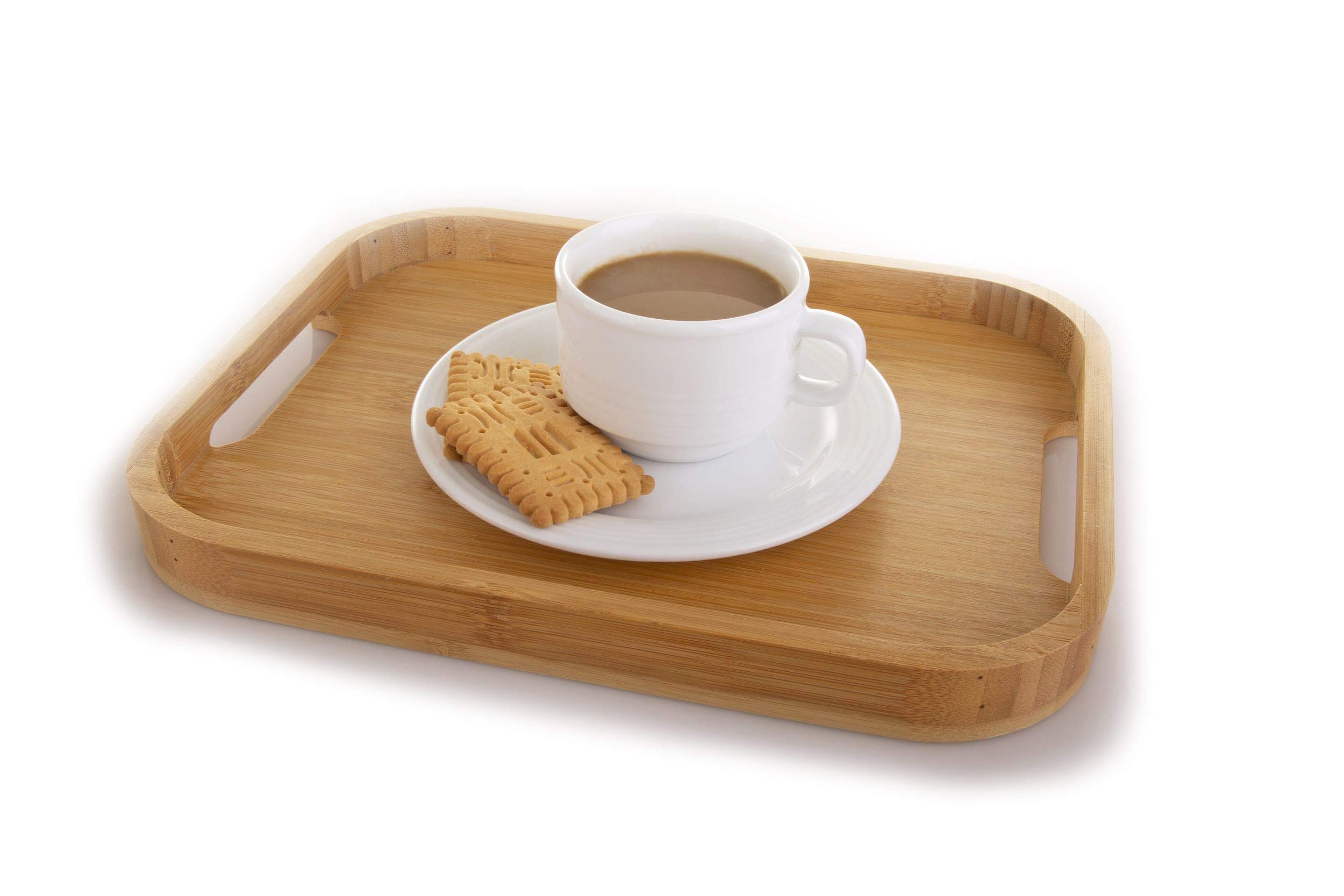 Kozy Kitchen Tea Serving Tray Handmade 100% Natural Bamboo Wood Finish