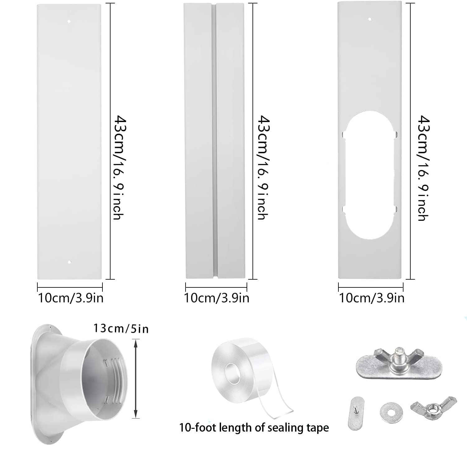 Portable AC Window Kit with 5.1” Exhaust Hose for Sliding Window, Adjustable Air Conditioner Window Vent Kit for Ducting AC Seal Panel for Horizontal&Vertical Window