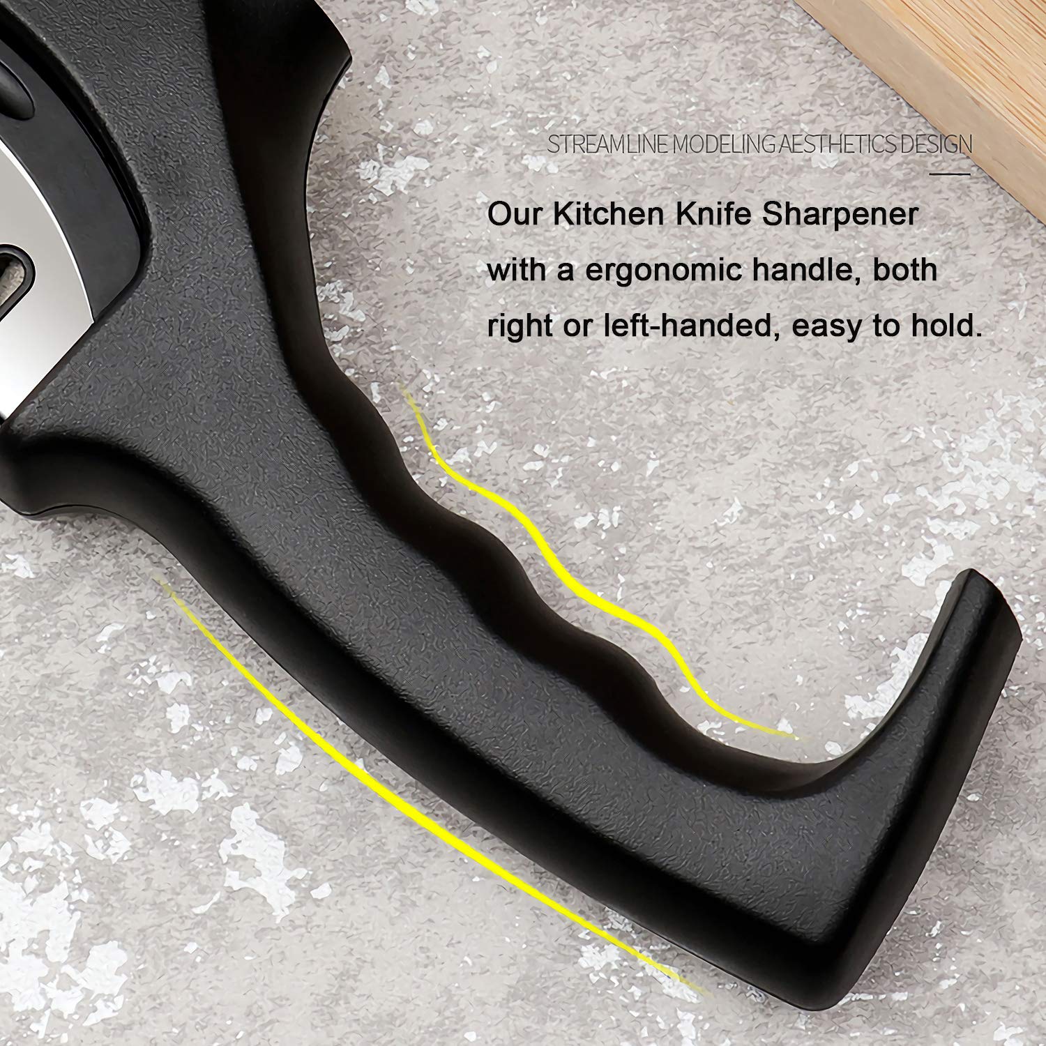 Kitchen Knife Sharpener, Yeebline Easy Manual Knife Sharpening with Professional Kitchen Chef 3 Slot Design to Restore Your Dull Knife for A Sharp Edge (Black)